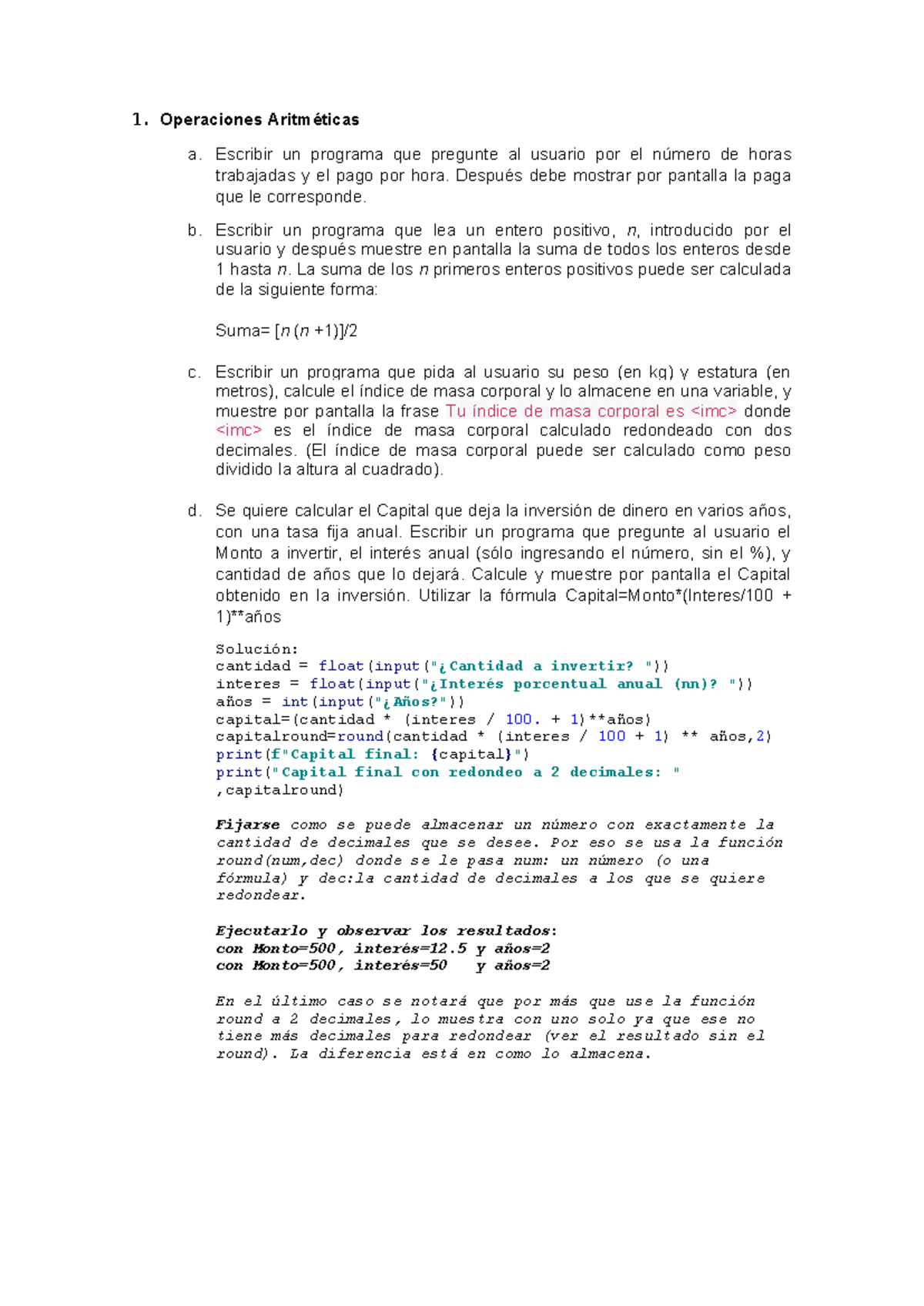 Python - Práctica de Operaciones Aritméticas y Cadenas de Texto - Studocu
