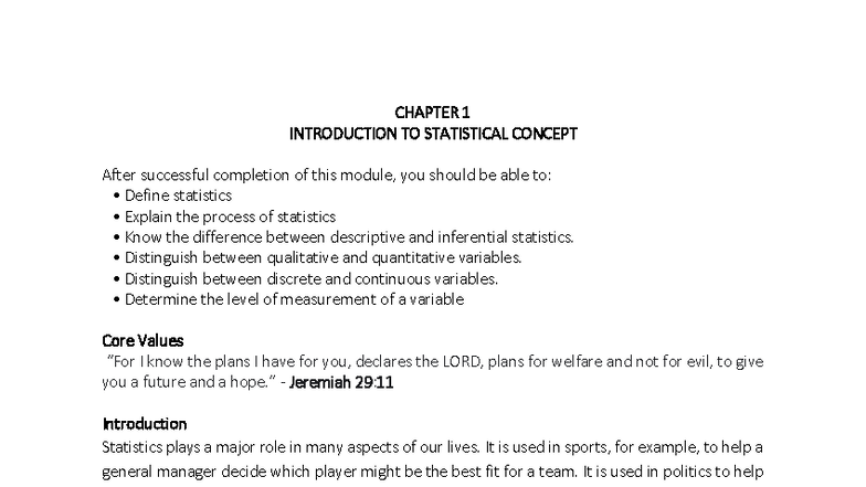 STAT 101: Chapter 1 - Introduction to Statistical Concepts - Studocu