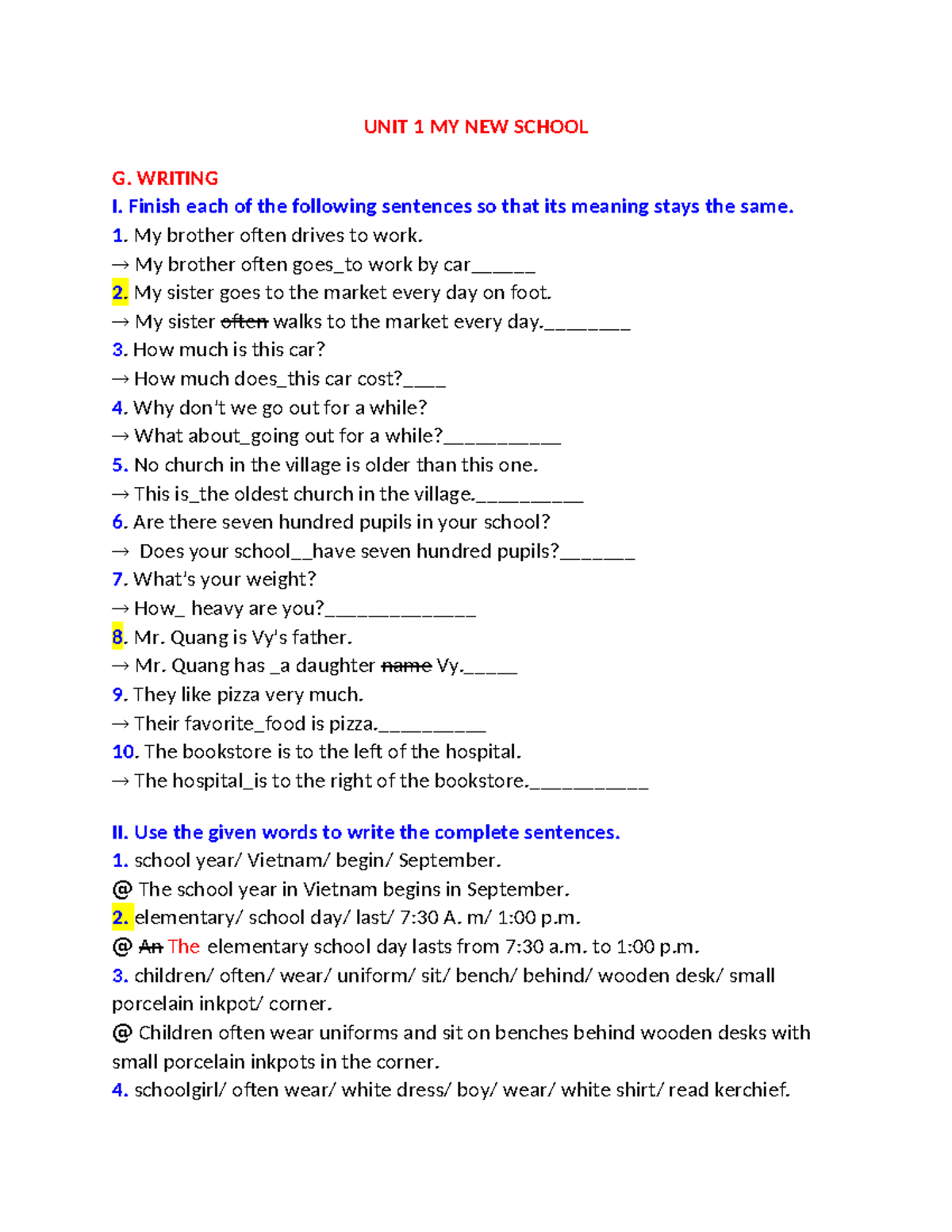 Writing Unit 1-6: Vocabulary and Sentence Structures in English - Studocu