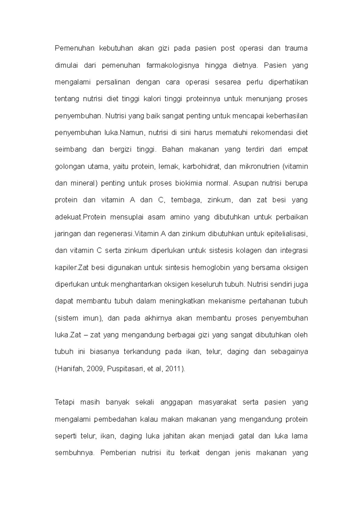 Nutrisi Pasien Post Operasi dan Trauma: Asupan Setelah SC - Studocu