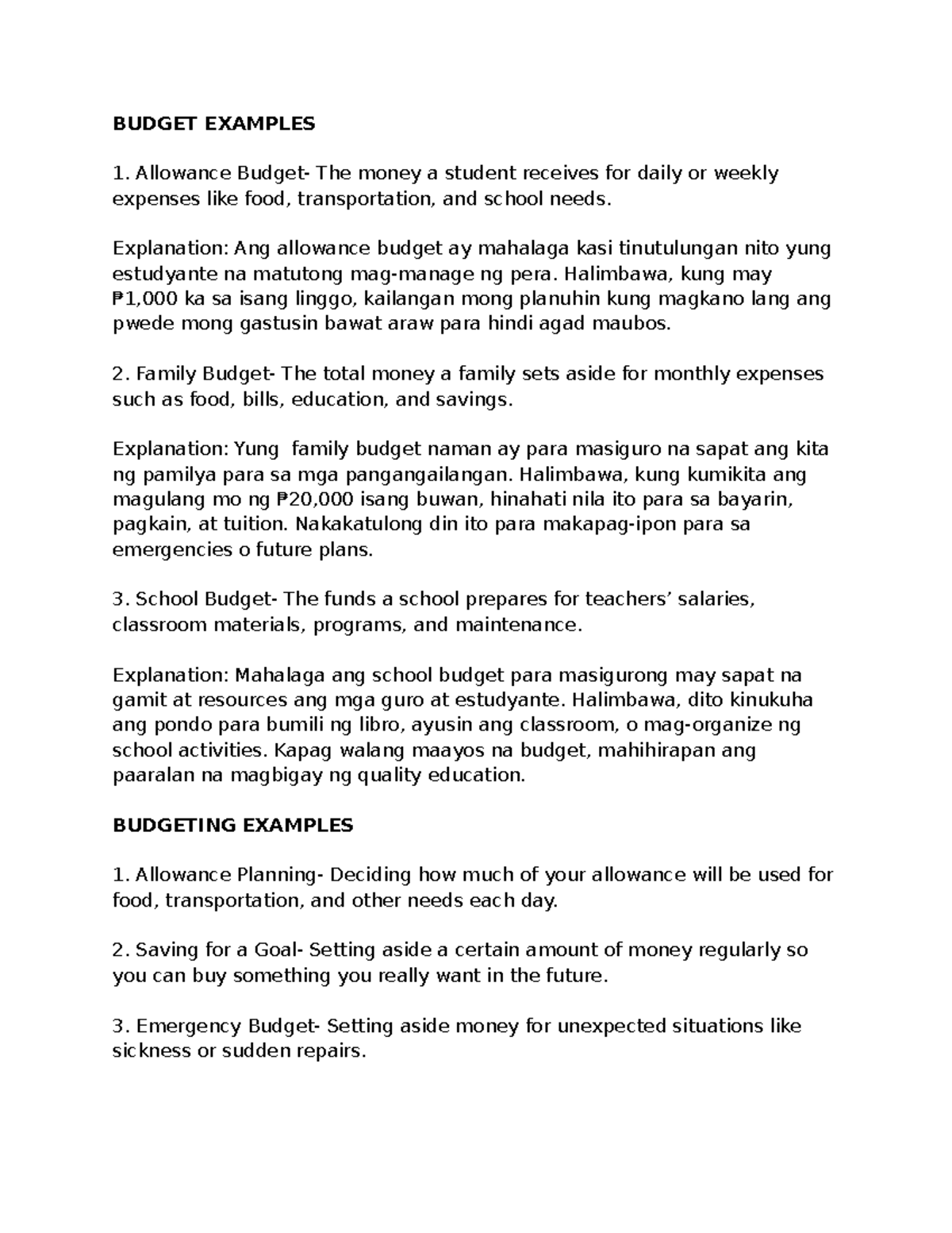 BUDGETING EXAMPLES AND PLANNING STRATEGIES - Studocu