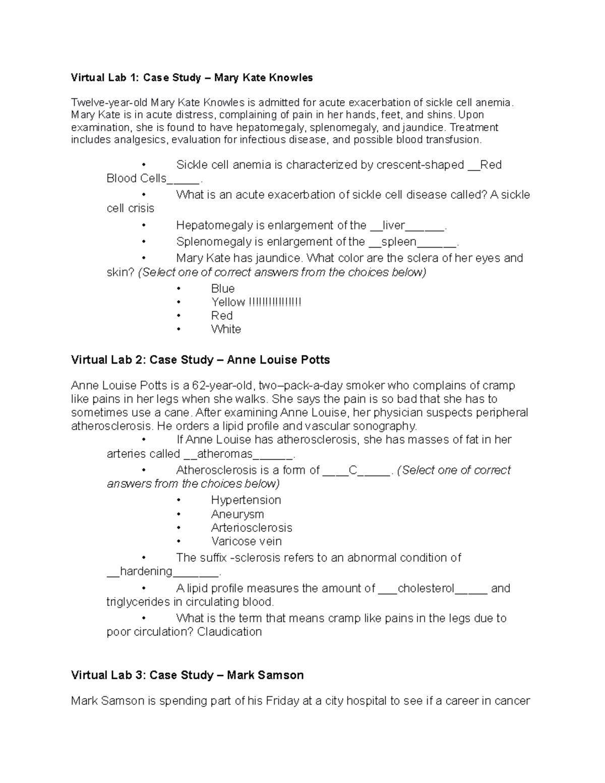 Medical Terminology Week 3 Lab: Case Studies on Sickle Cell and ...