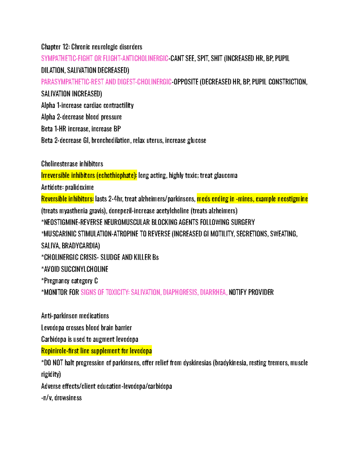 Pharm chapter 12-17 - Chapter 12: Chronic neurologic disorders ...