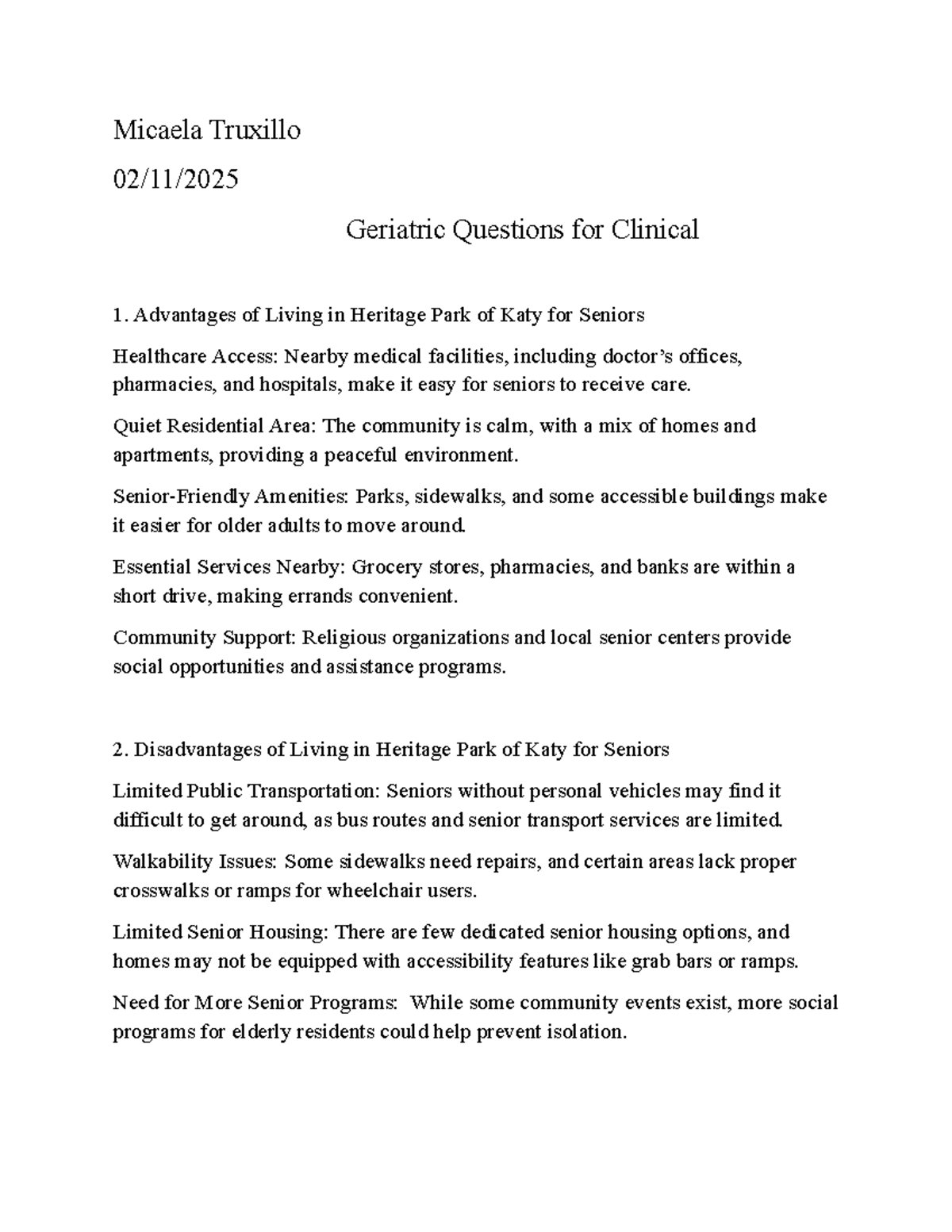 Geriatric Clinicals - 4 questions after the geri windshield - Micaela ...