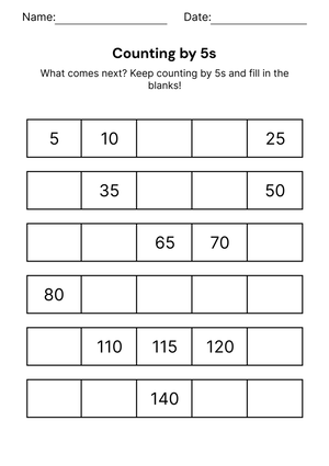Skip Counting Practice by 5s and 10s - 2nd Grade Worksheet - Fill in ...