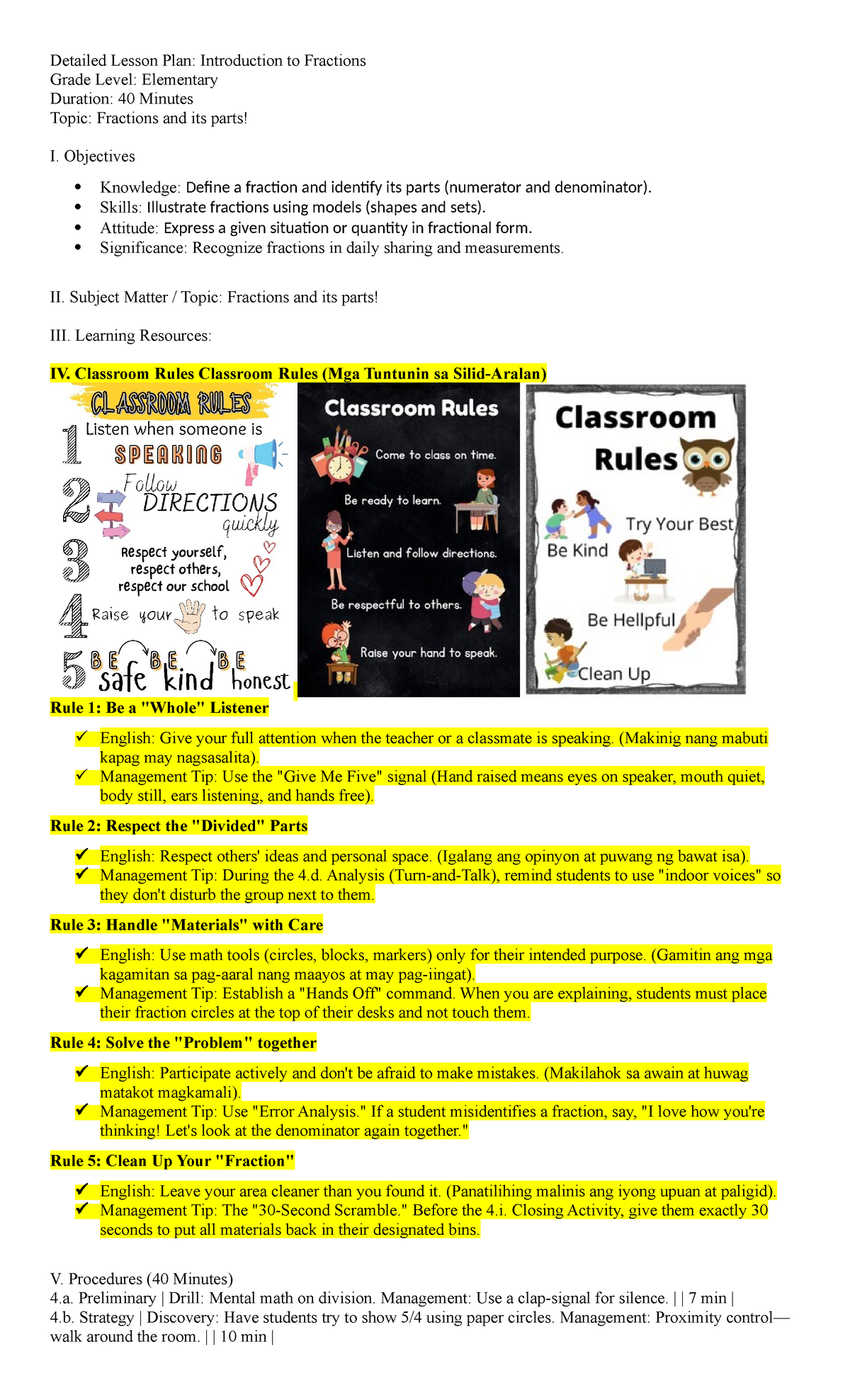 789 - DLP: Detailed Lesson Plan on Fractions for Elementary Students ...