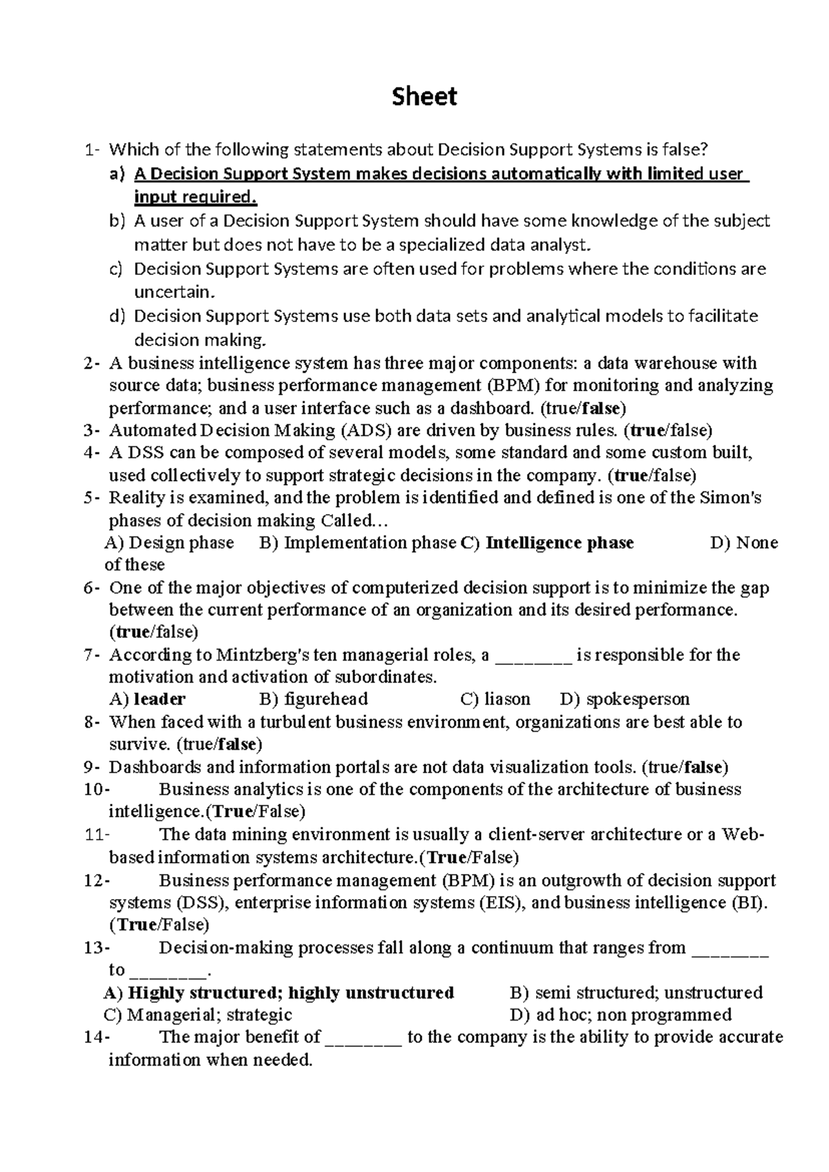 Decision Support Systems (DSS) Overview and Key Concepts - Total Sheet ...