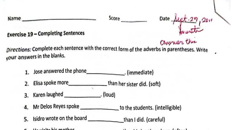 ENG 100 Finals Activity: Completing Sentences with Adverbs - Studocu