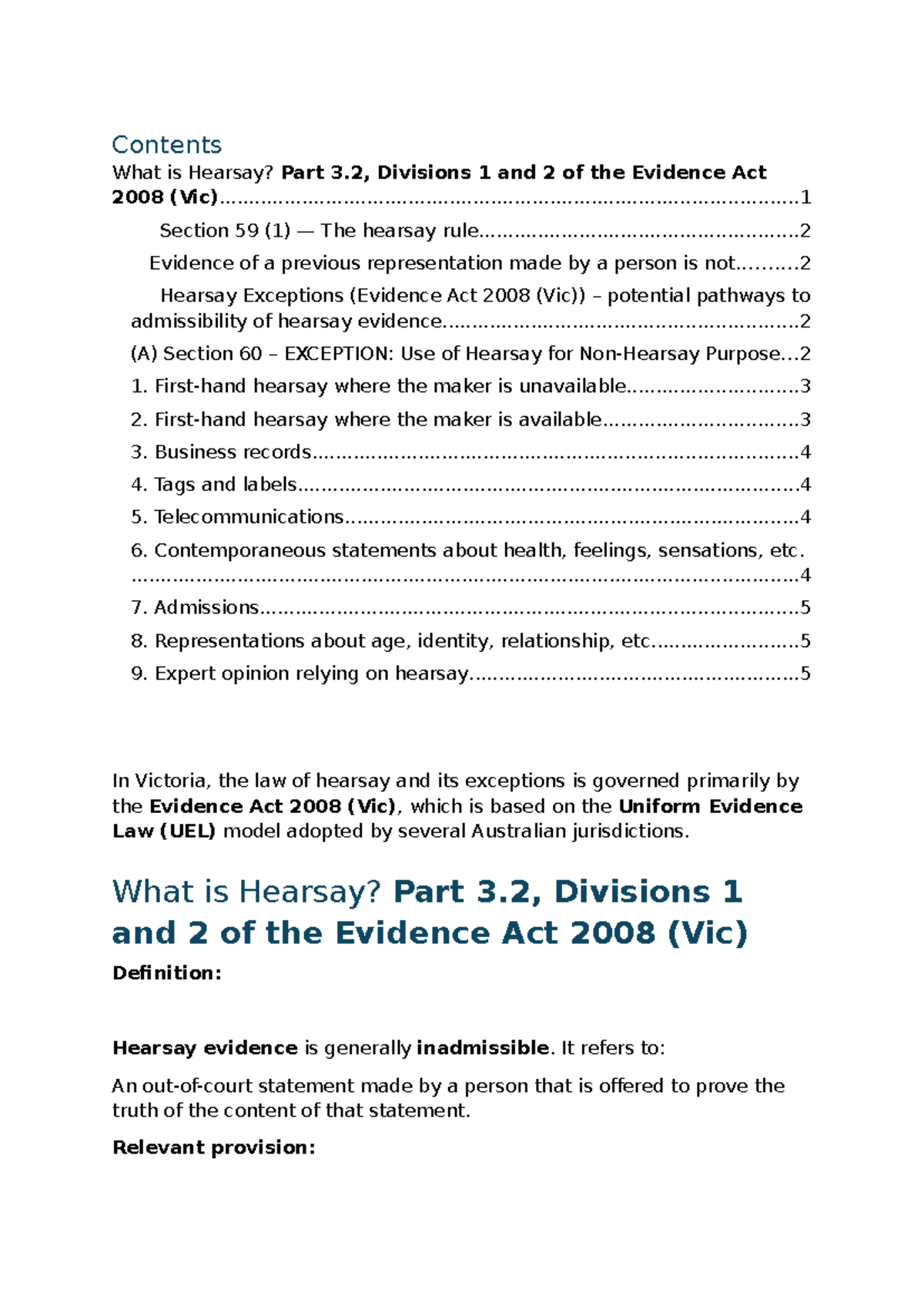 LLW4007 Hearsay Evidence: Understanding the Evidence Act 2008 (Vic ...