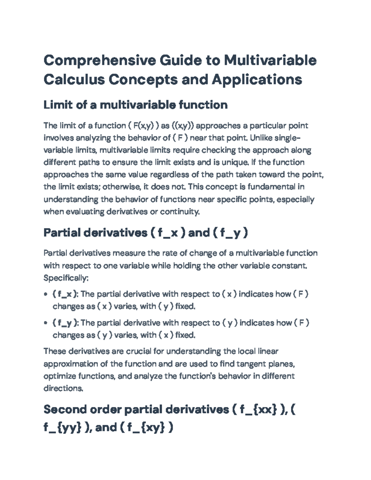 Comprehensive Guide to Multivariable Calculus Concepts & Applications ...