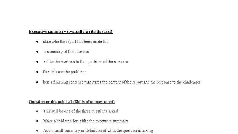 Business Report Scaffold: Executive Summary & Management Skills ...