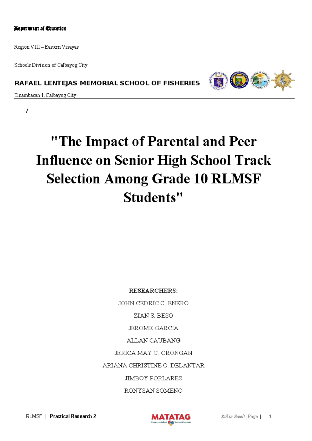 Impact of parental and peer influence on senior high school track ...