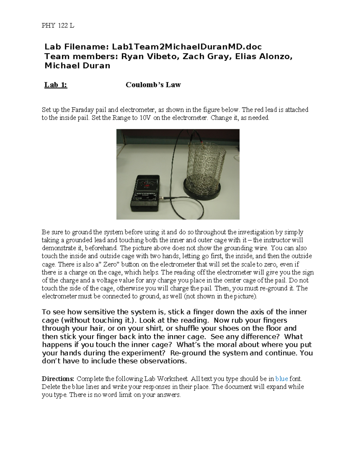 Lab1: Understanding Coulomb's Law and Charge Interactions - Studocu
