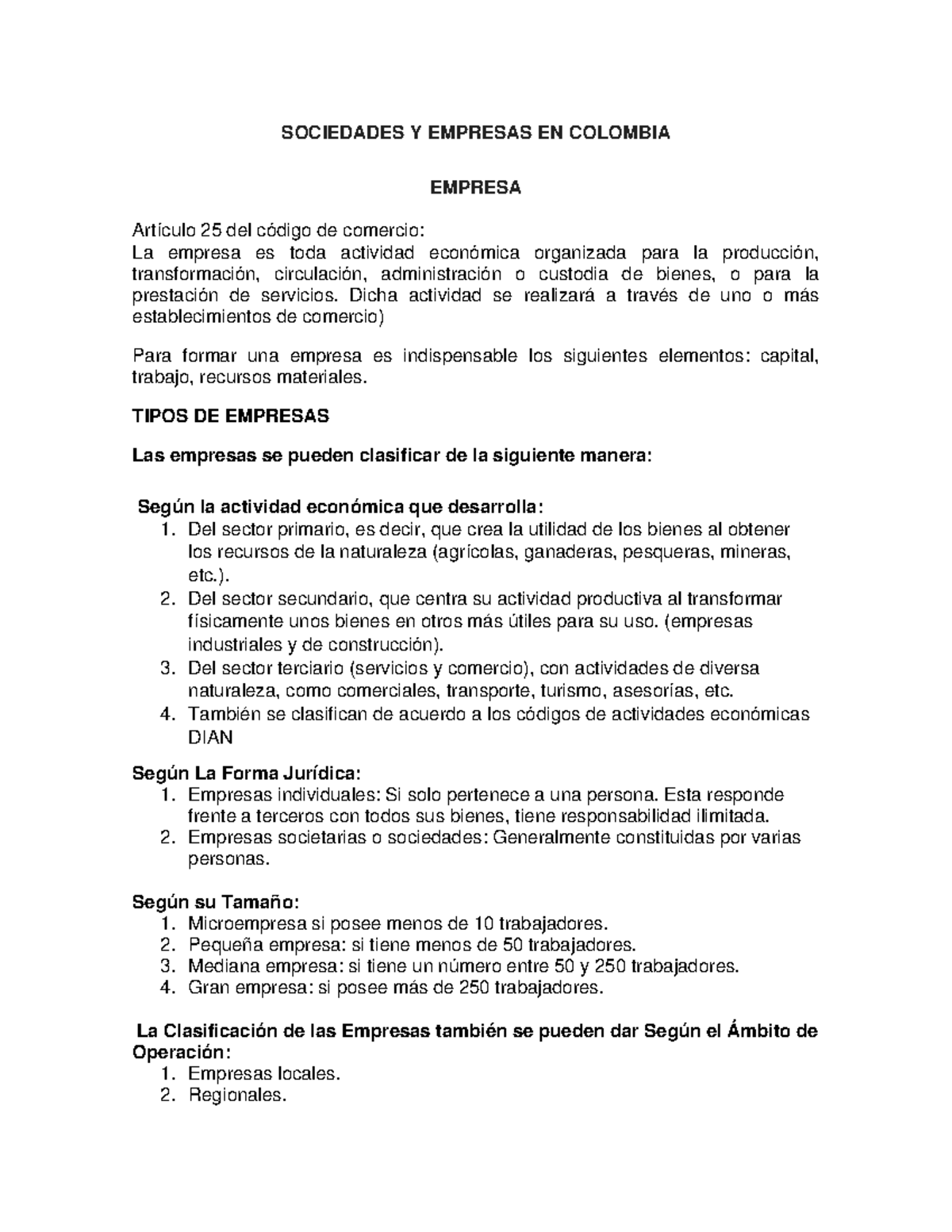 Tipos DE Sociedades Y Empresas - SOCIEDADES Y EMPRESAS EN COLOMBIA EMPRESA Artículo 25 del ...