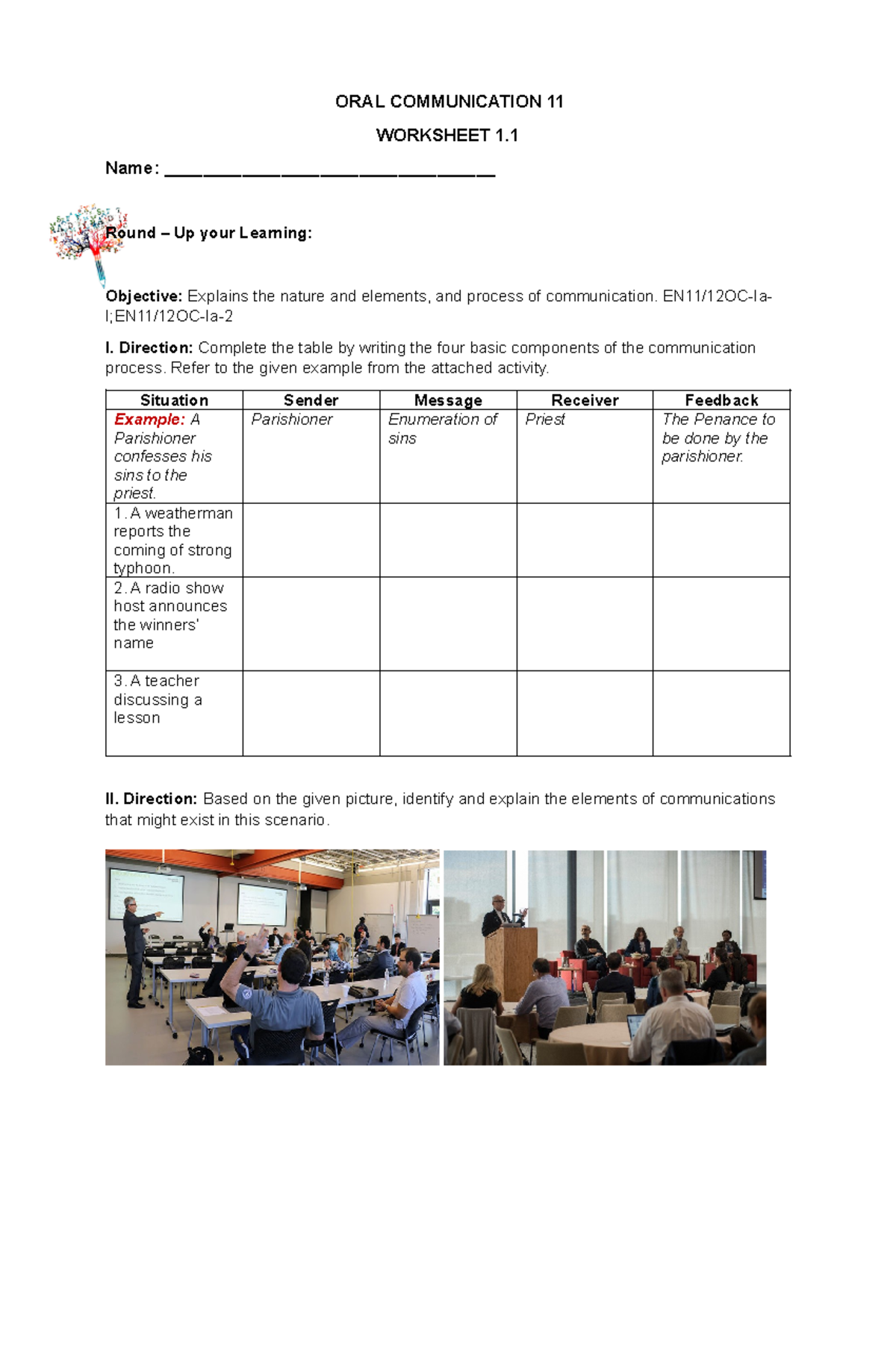Worksheet 1.1: Oral Communication Elements - EN11/12OC-Ia - Studocu