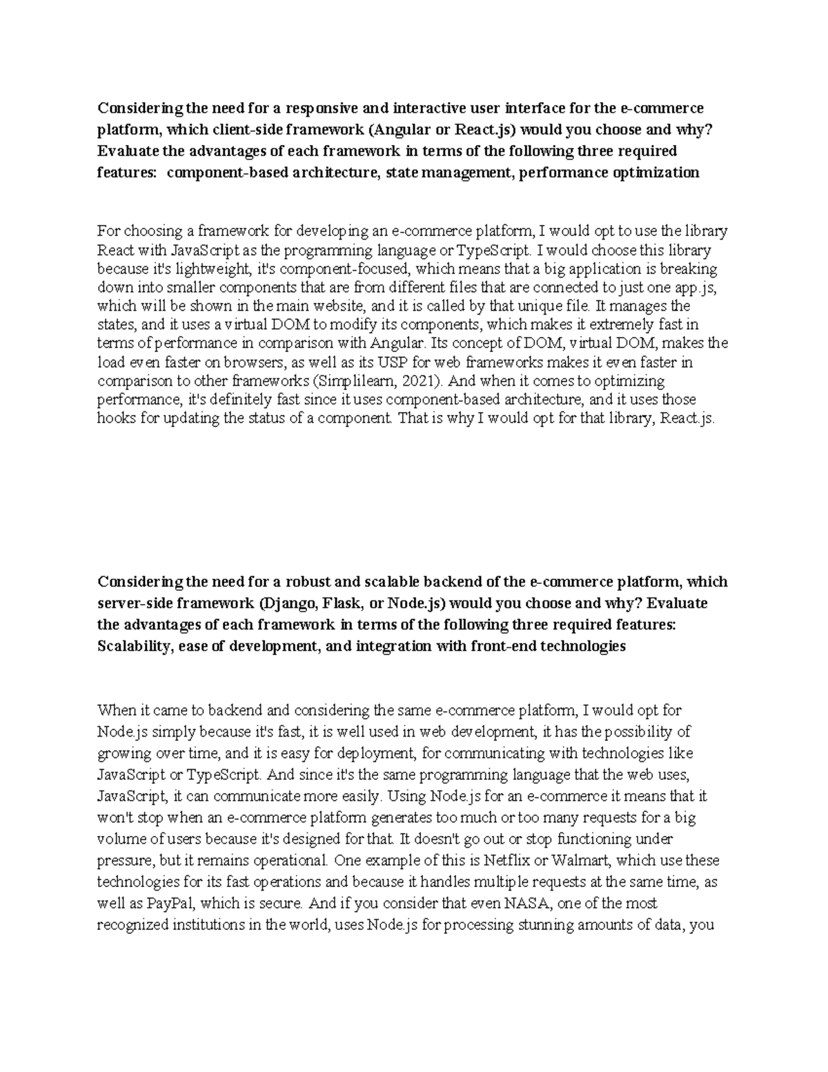 Framework Comparison for UI & Backend Development: React.js & Node.js - Studocu