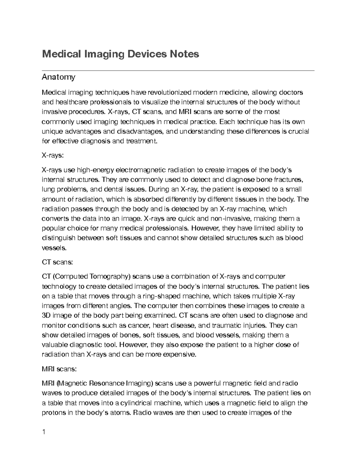Medical Imaging Devices Notes - Medical Imaging Devices Notes Anatomy ...