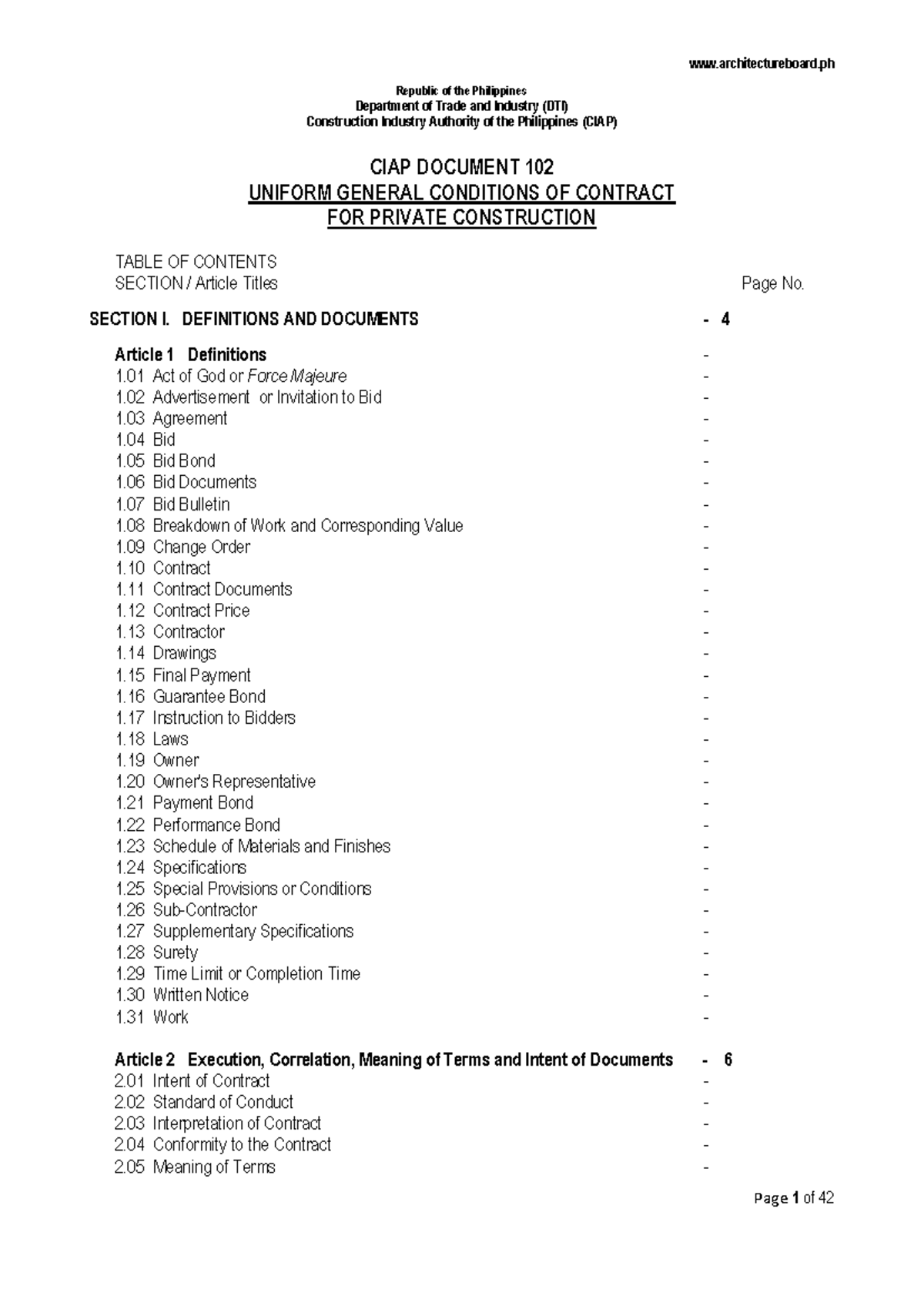CIAP 102: Uniform General Conditions of Contract for Private ...