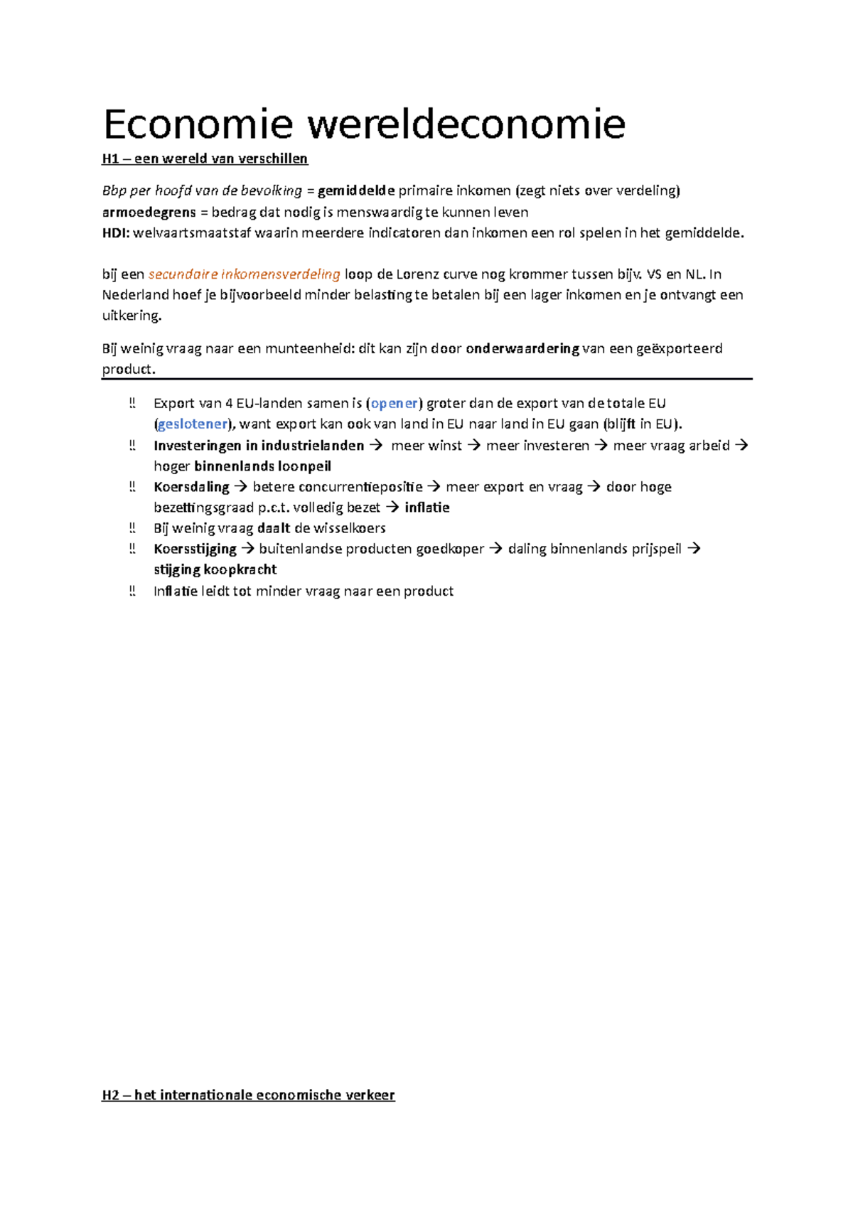 Economie PW4 5VWO - Wereldeconomie en Internationale Handel Wissen ...