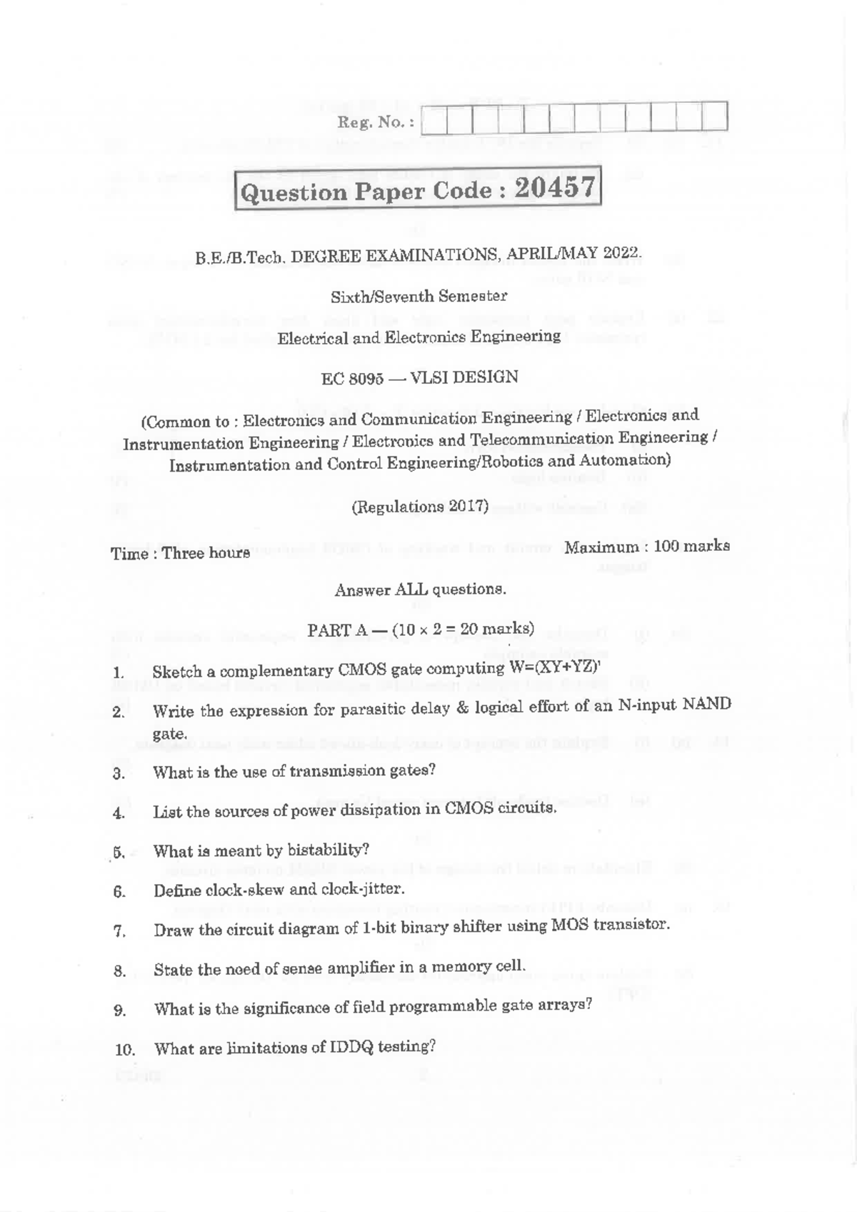 EEE-AM-2022-EC 8095 VLSI Design Question Paper - Studocu
