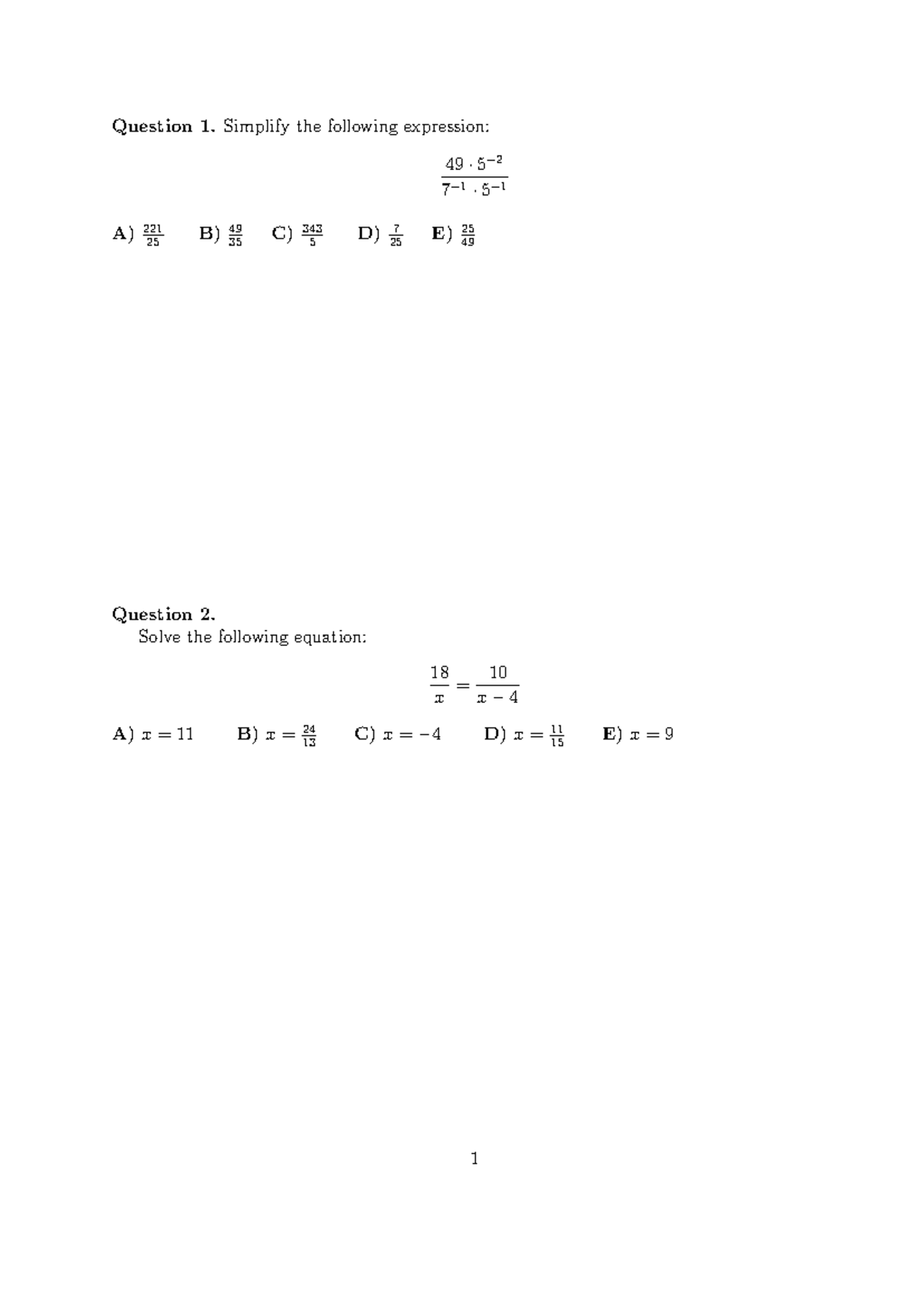 Math 101 Final Exam: Simplifying Expressions and Solving Equations ...