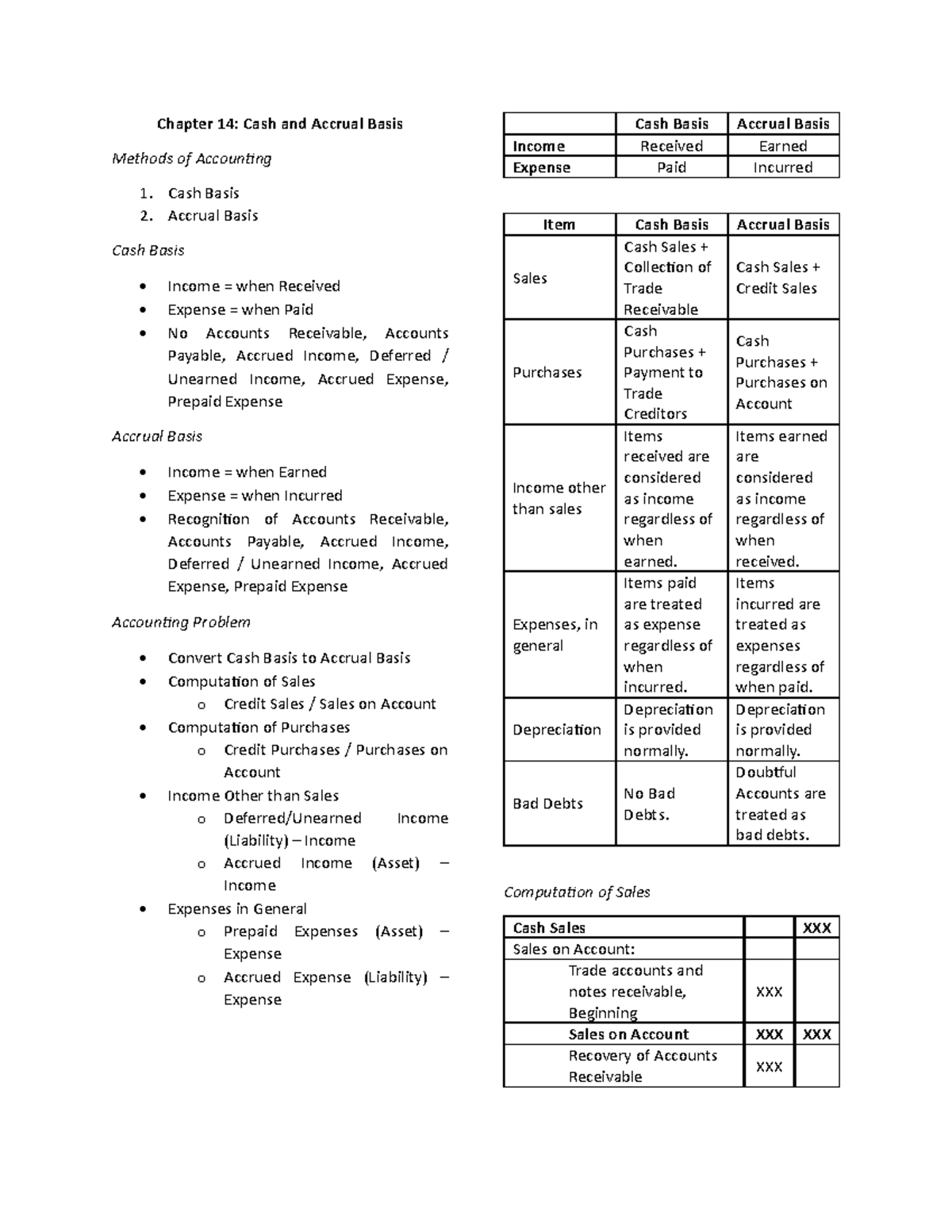 Module 1.1 Cash and Accrual Basis, Single Entry Accounting (Notes ...