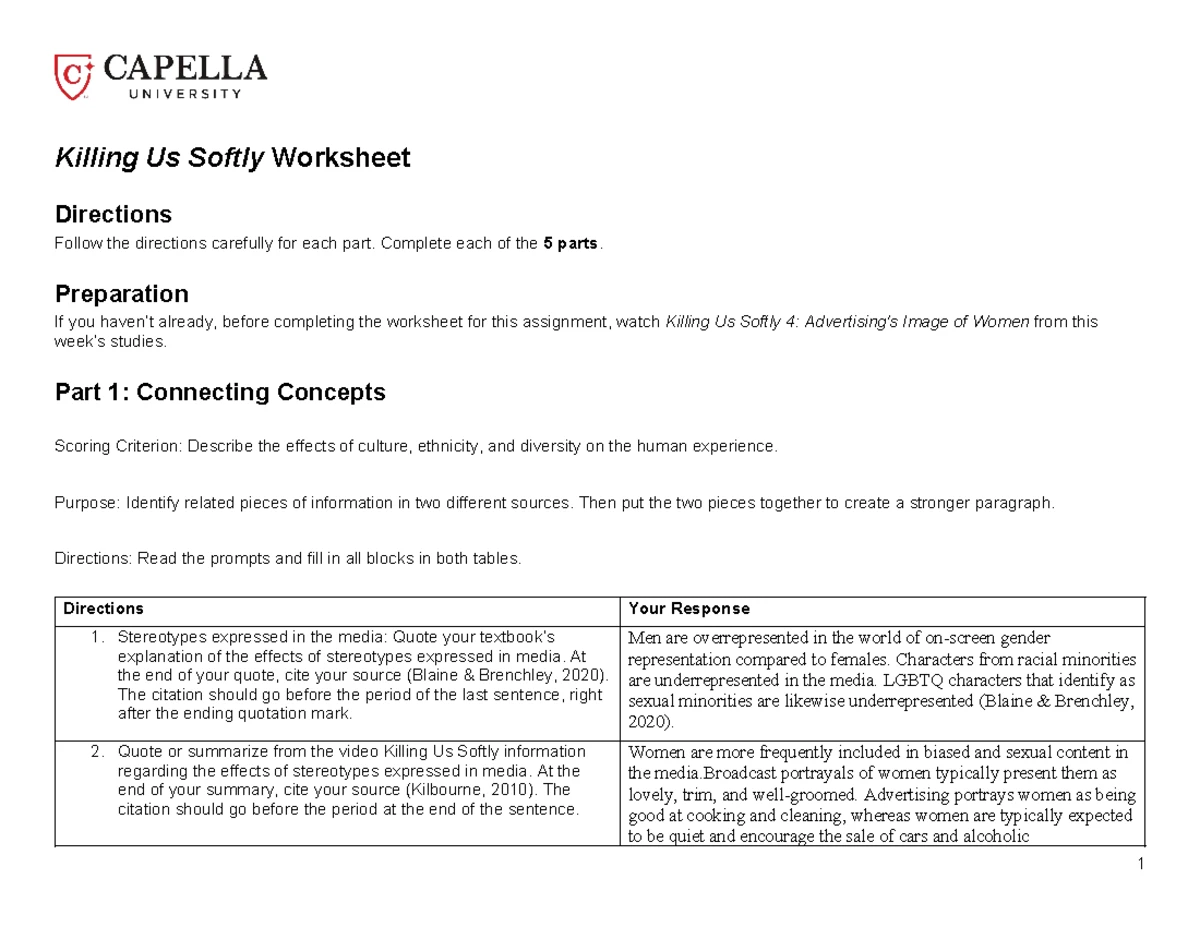 PSYC2700 Final Exam Putting It Together Worksheet Analysis - Studocu