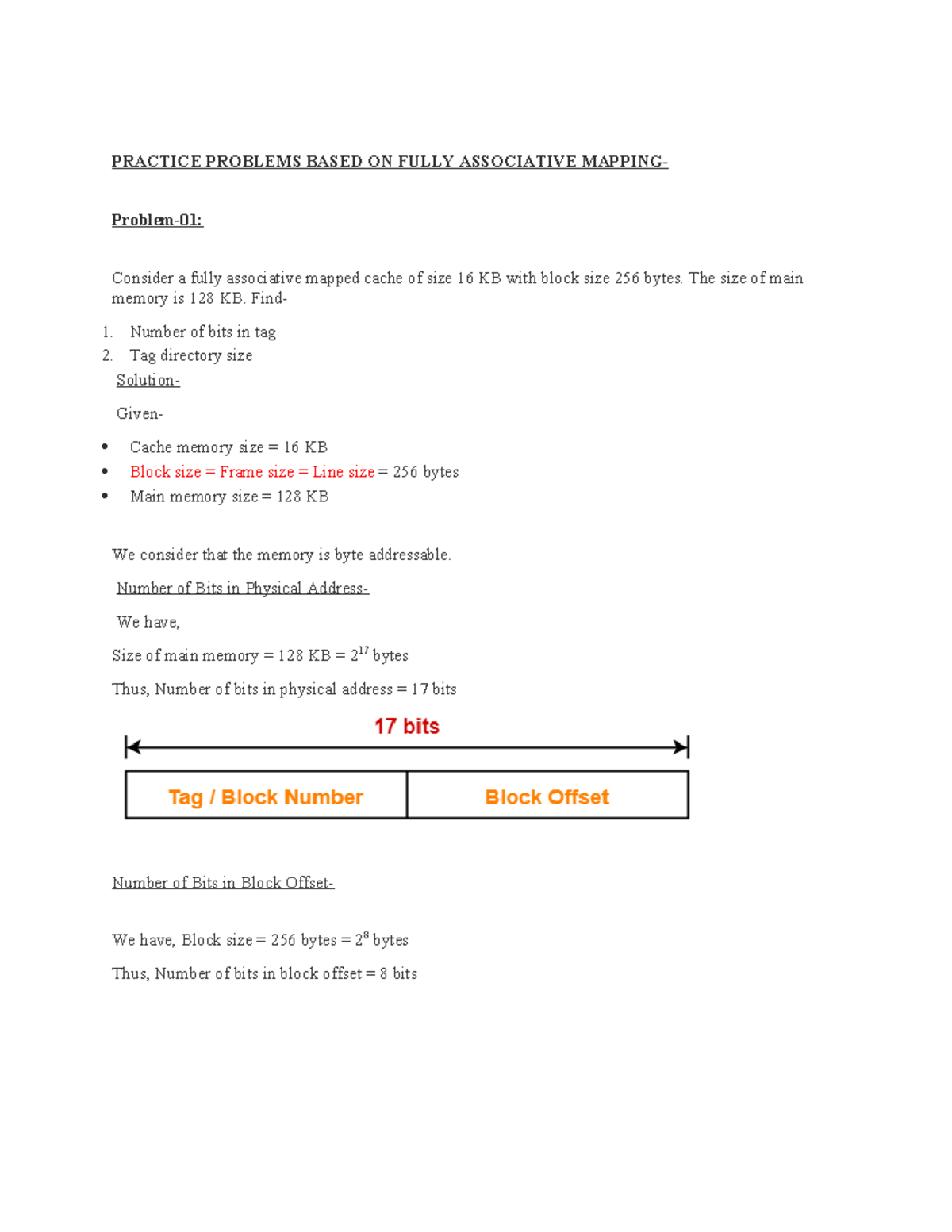 Practice Problems on Cache (CS101: SET & FULLY Associative Mapping) - Studocu
