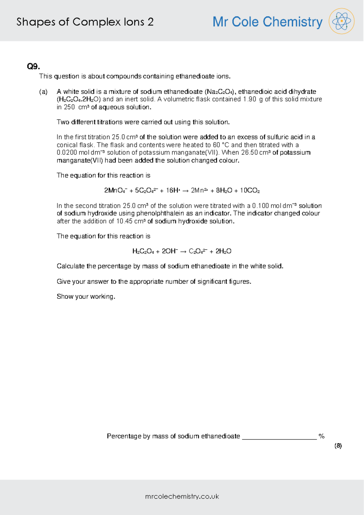 Shapes of Complex Ions Q9 & Q12 - Detailed Analysis and Calculations ...