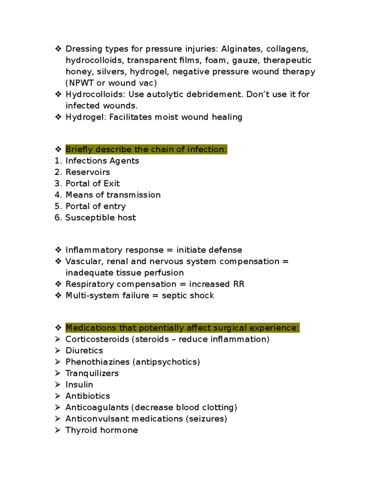 Study Guide Exam 1 part 3 - Dressing types for pressure injuries ...