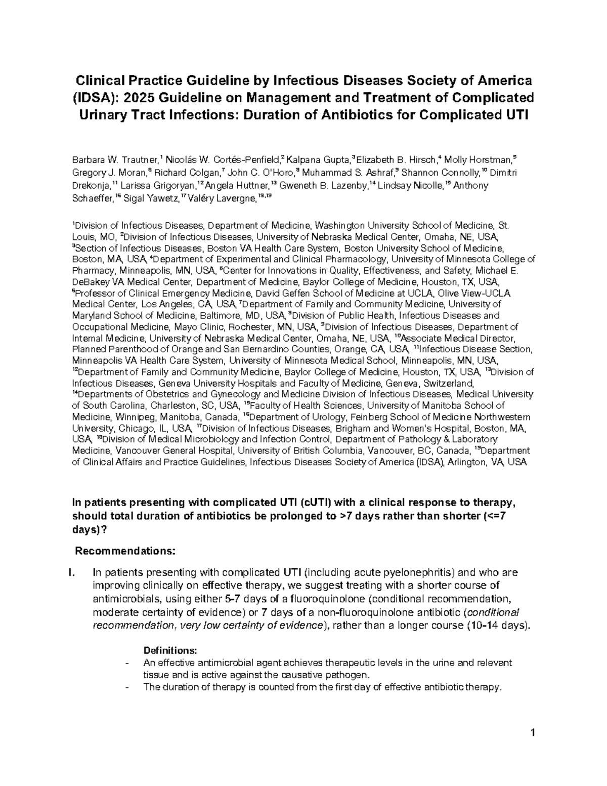 IDSA 2025 Guidelines on Complicated UTI Management and Antibiotic ...