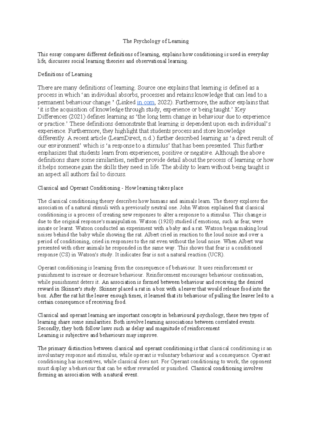 Psychology of Learning: Insights and Conditioning Theories (UNIT 7 ...