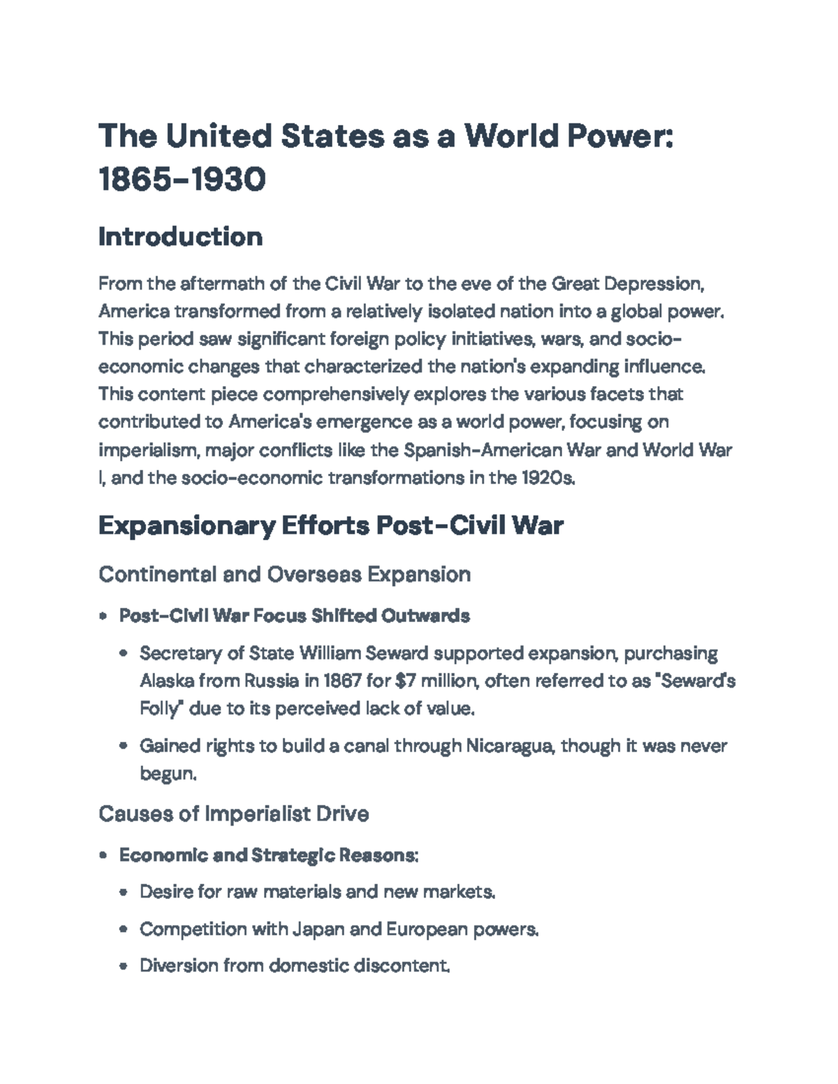 The United States as a World Power: A Comprehensive Review (1865-1930 ...