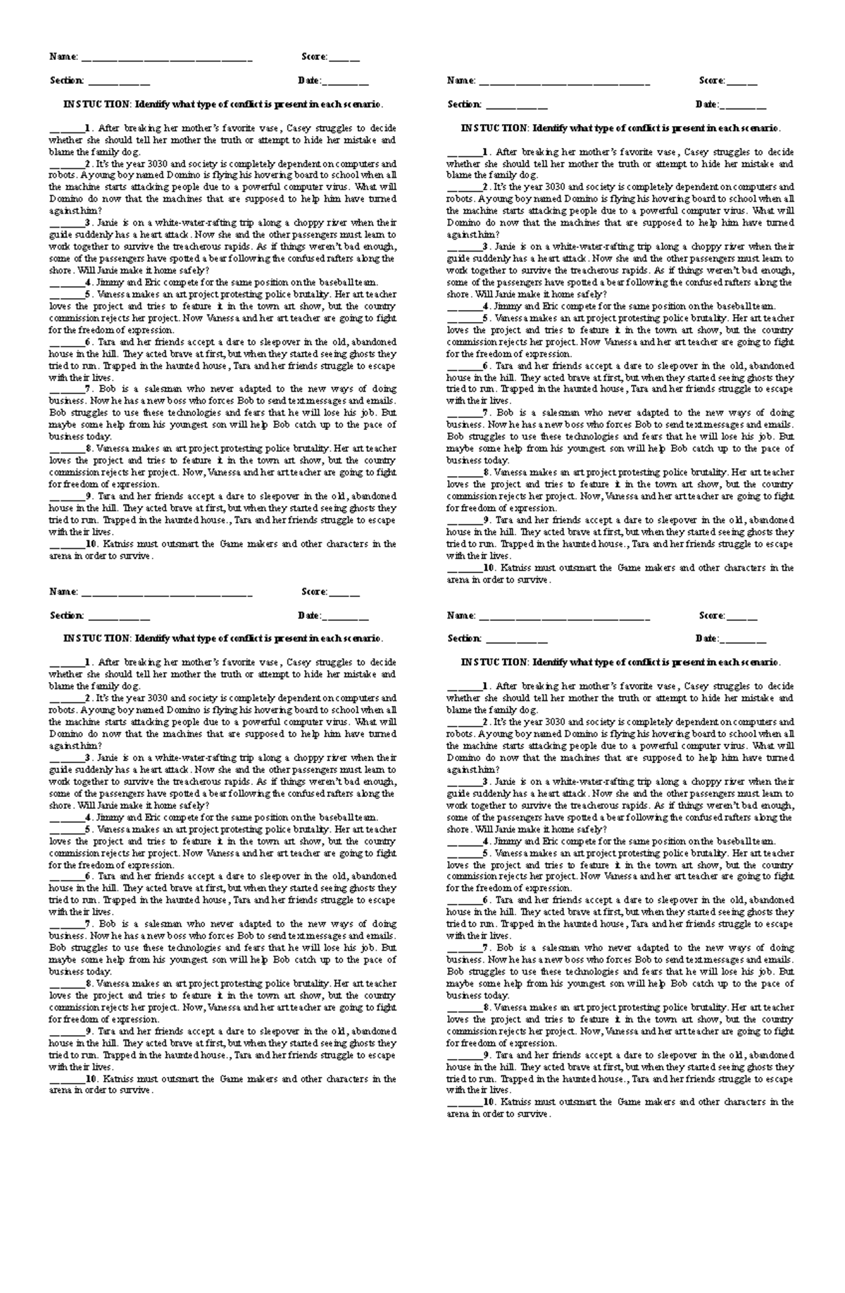 Conflict Analysis Activity: Scenarios and Types of Conflict - Studocu