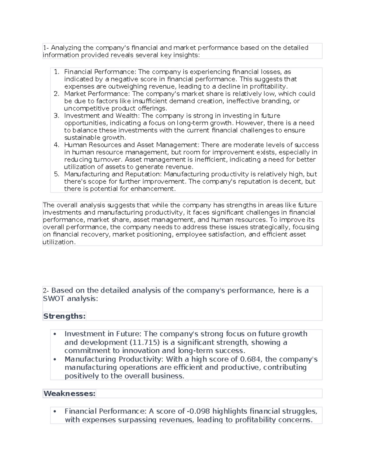 Task 1 - Analysis and Strategic Recommendations for Company Performance ...