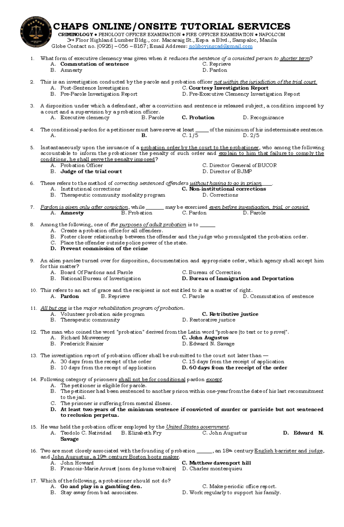 CHAPS TUTORIAL SERVICES CRIMINOLOGY PENOLOGY OFFICER EXAMINATION ...