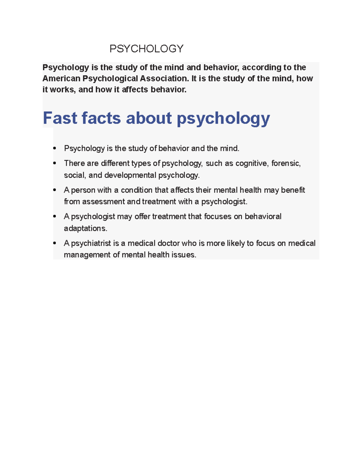 PSY 101: Overview of Psychology and Its Key Concepts - Studocu