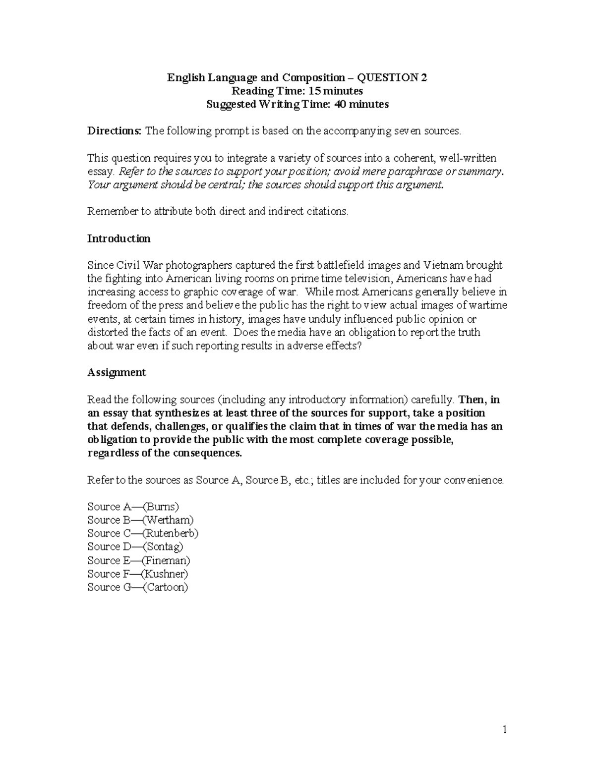 ENG 101: War Media Coverage Synthesis Essay - Question 2 - Studocu