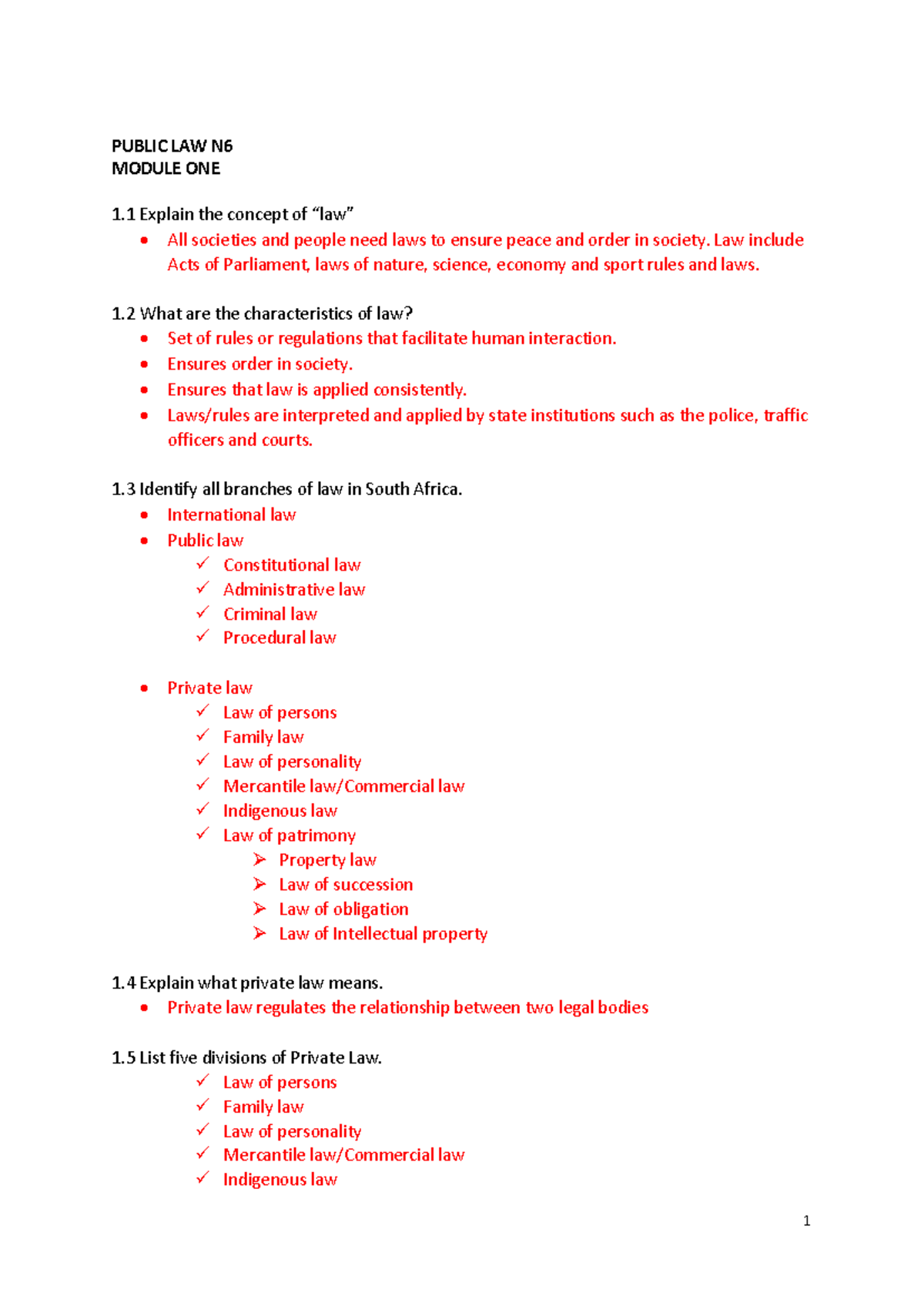Public Law N6 Study Notes: Concepts, Branches, and Legal Systems - Studocu