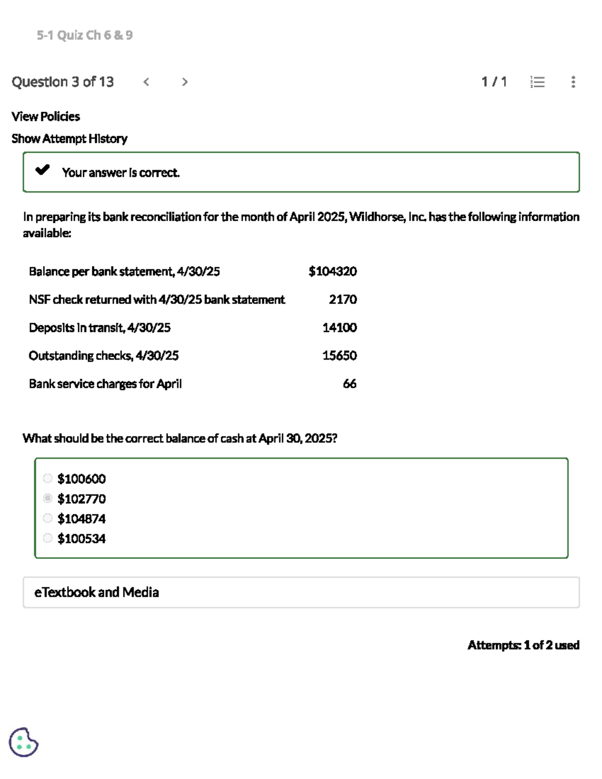 ACC 317 Quiz Ch 6: Bank Reconciliation Q3 Solution - Studocu