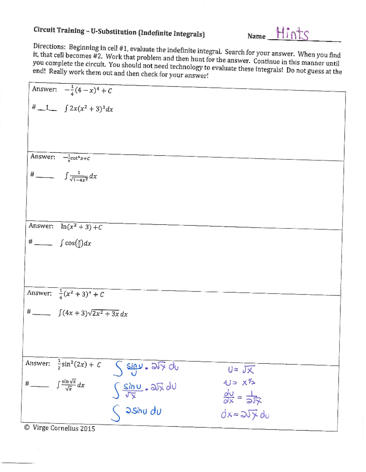 Indefinite Integral Hints for Circuit Training (MATH 101) - Studocu
