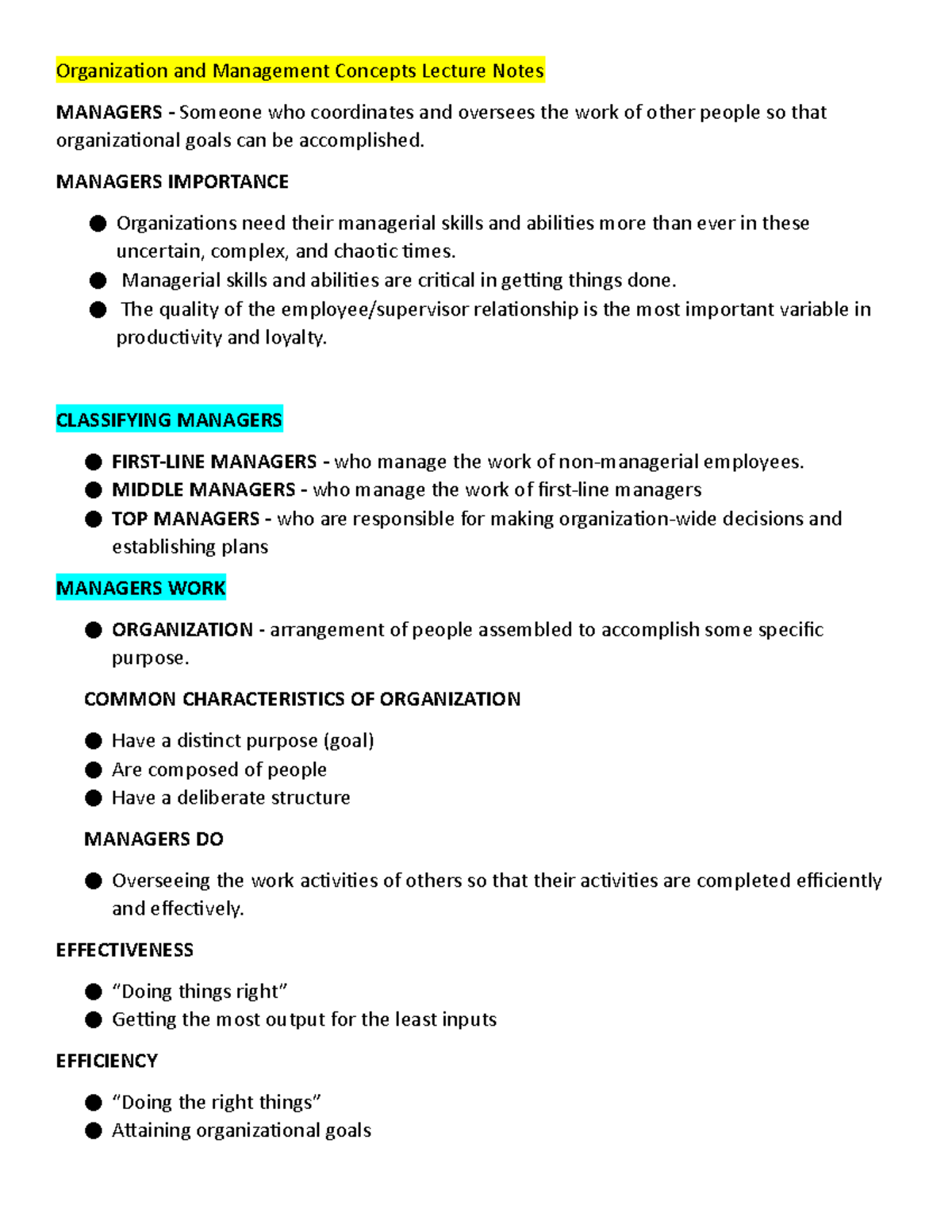IS5 Lecture Notes - Organization and Management Concepts Lecture Notes ...