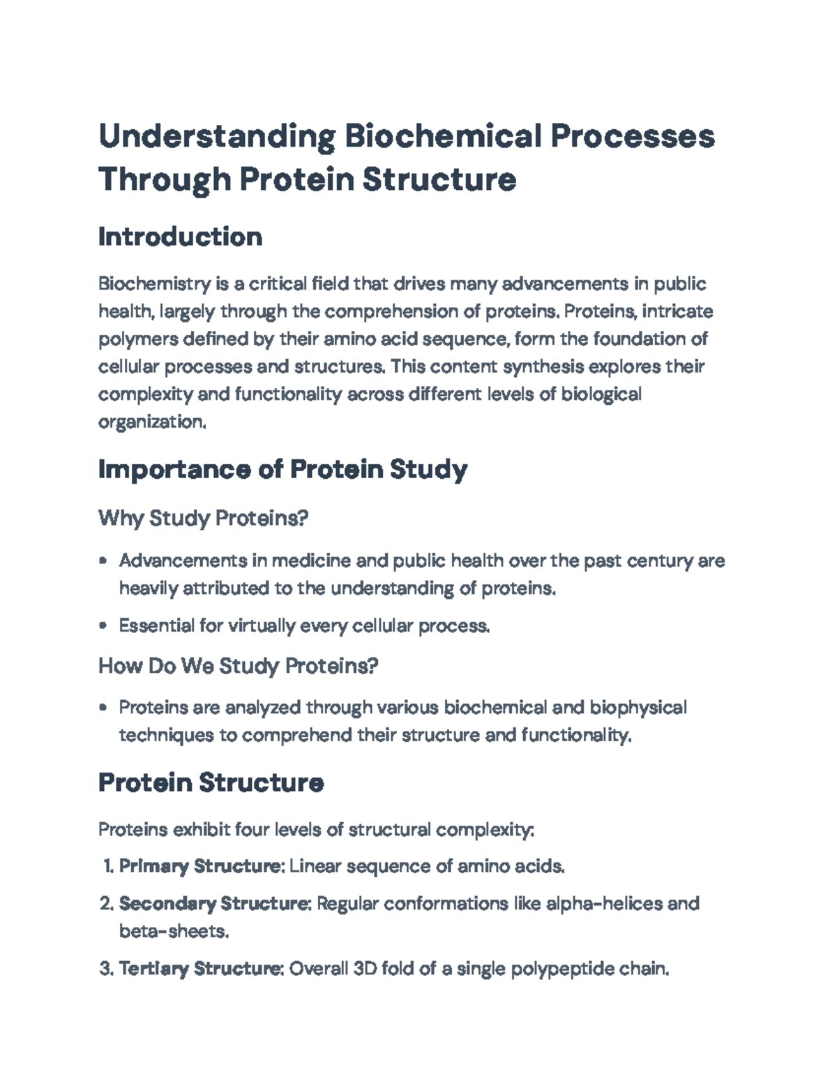 Understanding Protein Structure and Function: Biochemistry Overview ...
