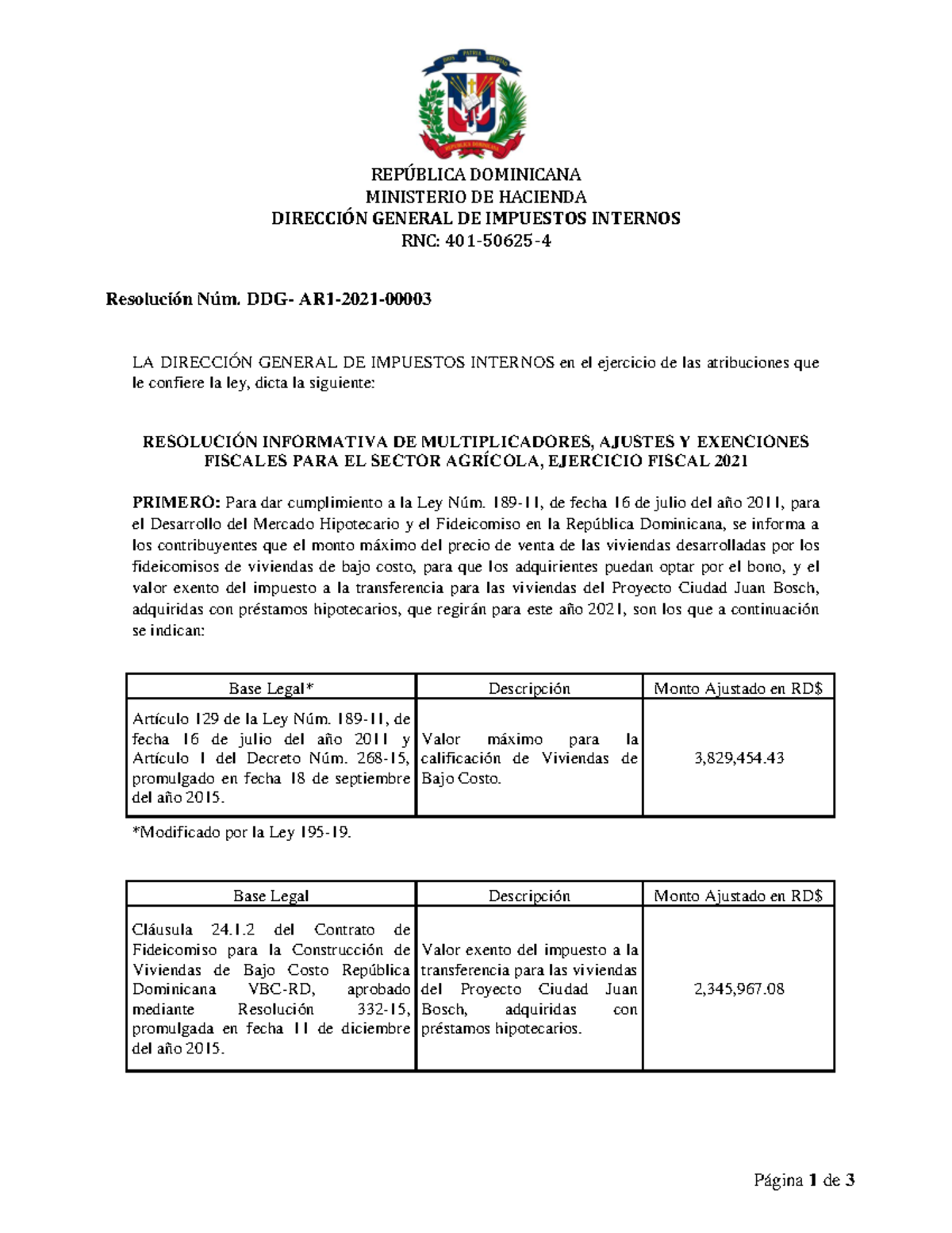 Resolución 2021-0003 sobre Ajustes de Inflación DGII 2021 - Studocu