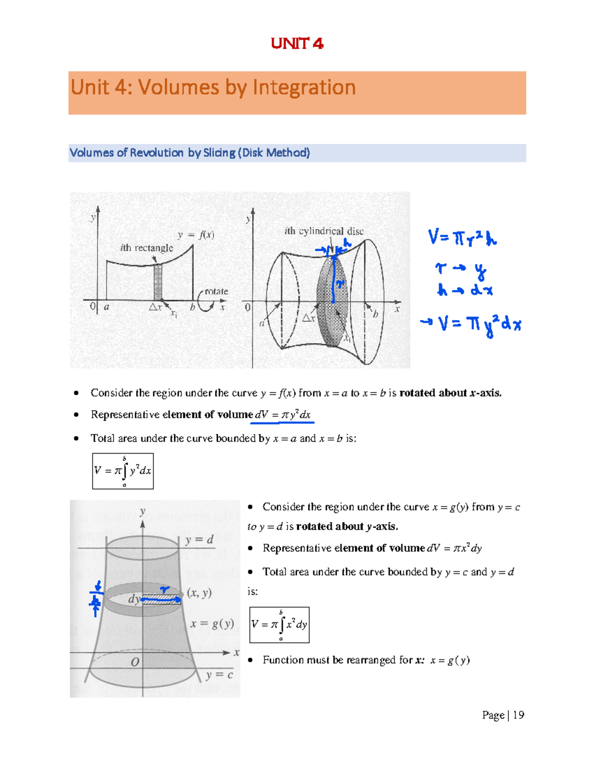 Unit 4: Volumes of Revolution - Disk & Shell Methods Overview - Studocu