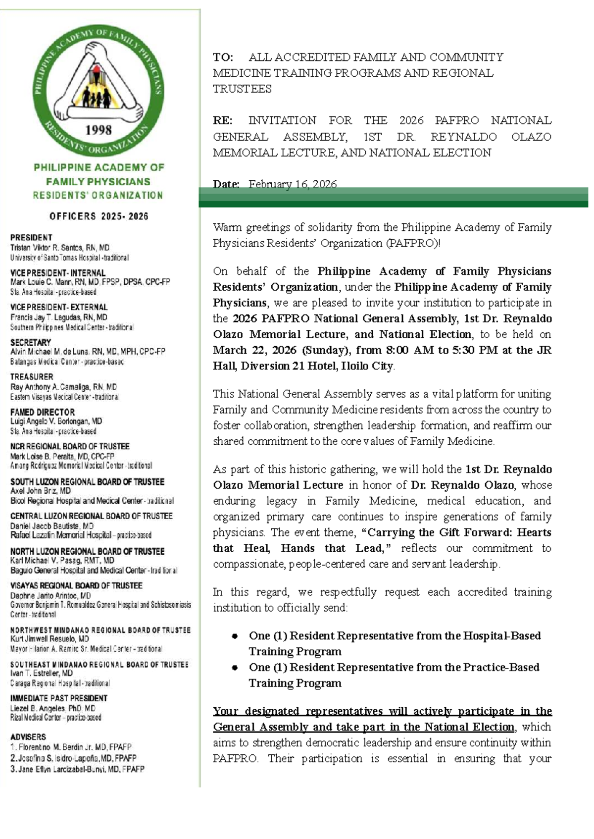 2026 PAFPRO Nat'l Gen Assembly & 1st Dr. Olazo Memorial Lecture - Studocu
