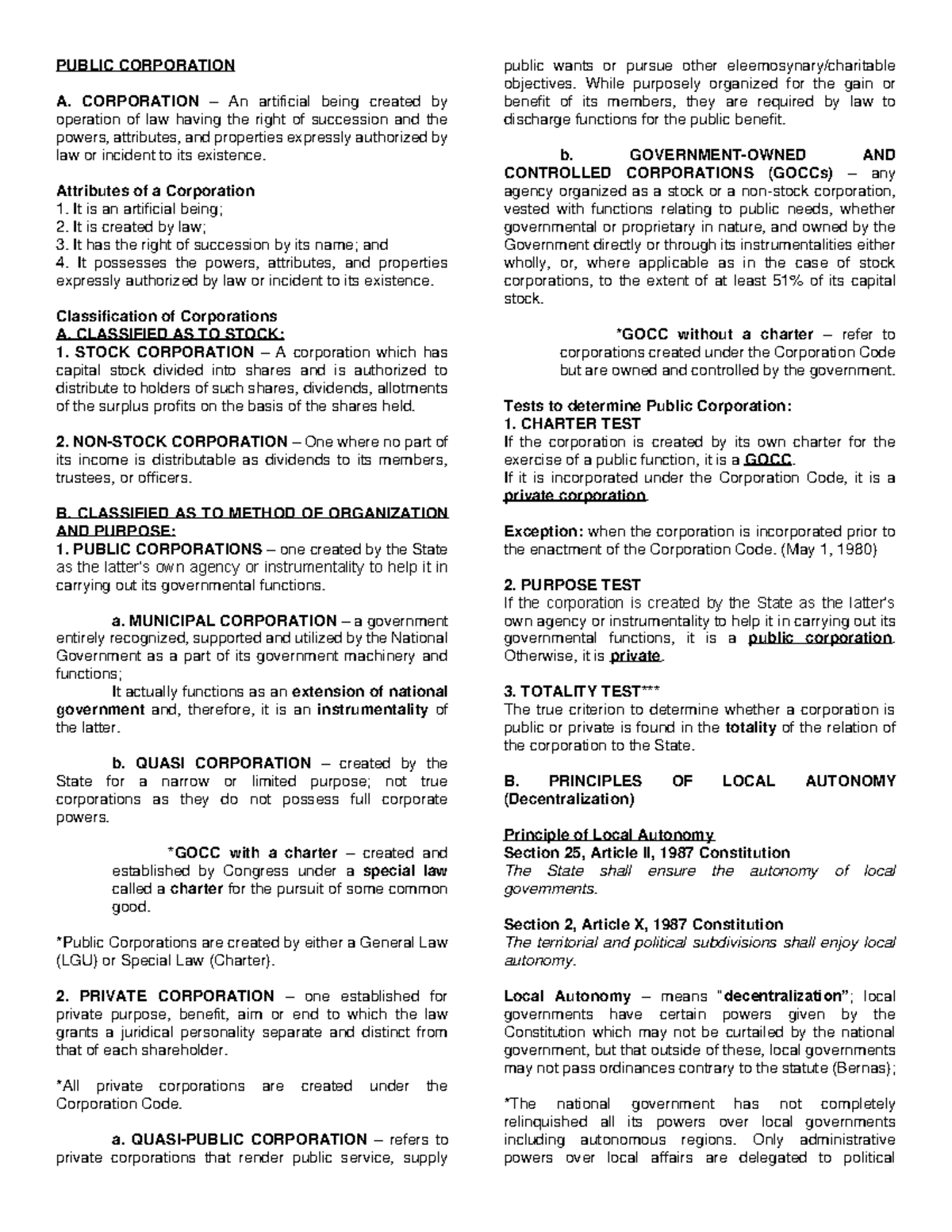 Public Corporation 101: Understanding Structure & Autonomy - Studocu