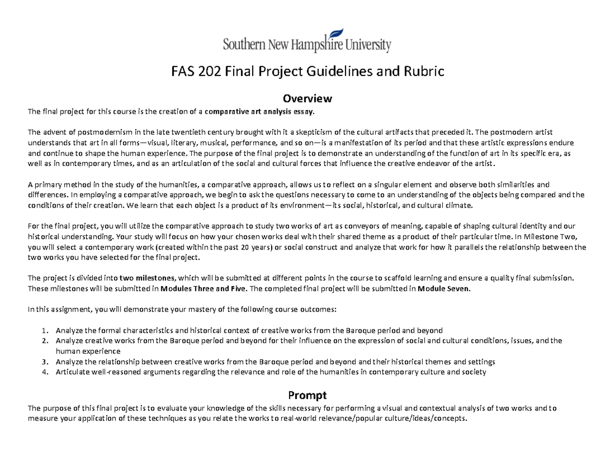 FAS 202 Final Project: Comparative Art Analysis Guidelines 2022 - Studocu