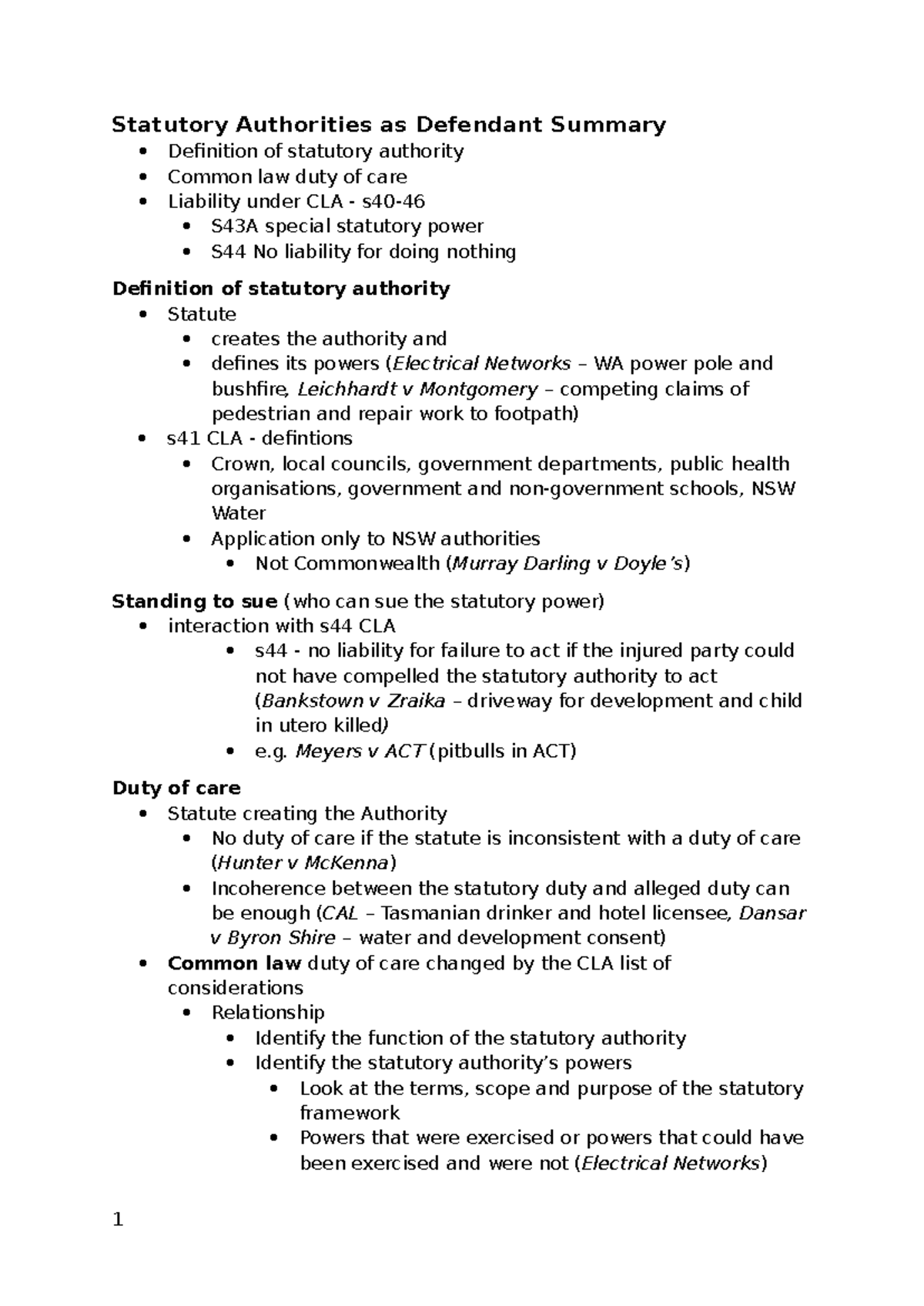 Summary of Statutory Authorities as Defendants (LAW 101) - Studocu