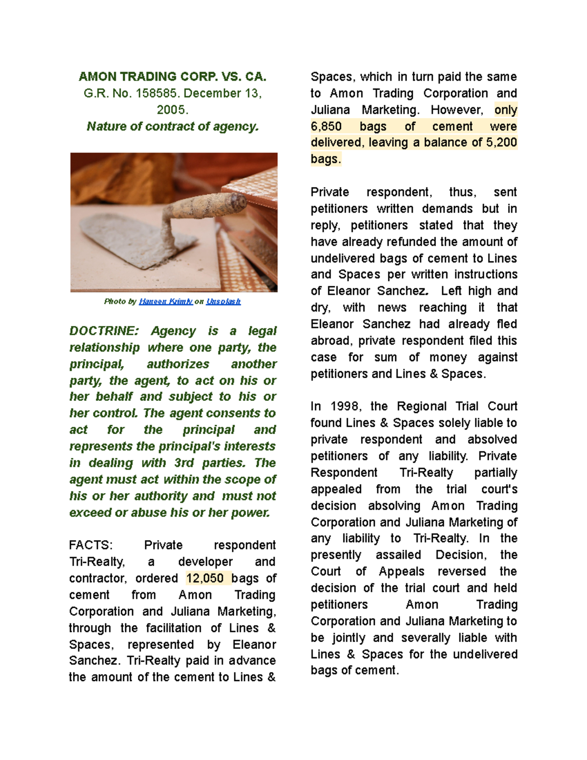 AMON Trading Corp. vs. CA, 2005: Legal Implications of Agency Contracts ...